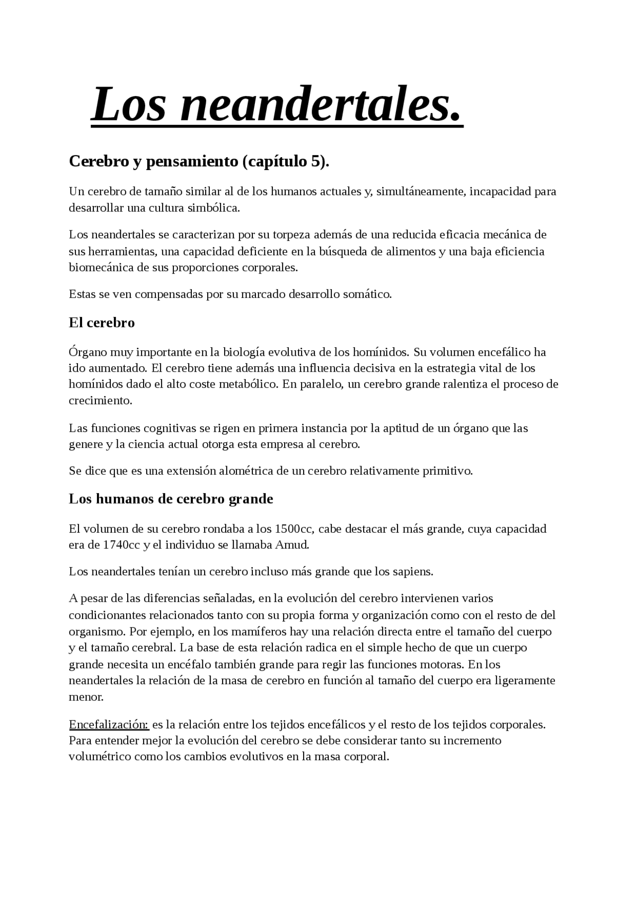 Lectura los neandertales - Apuntes de Psicología - Docsity