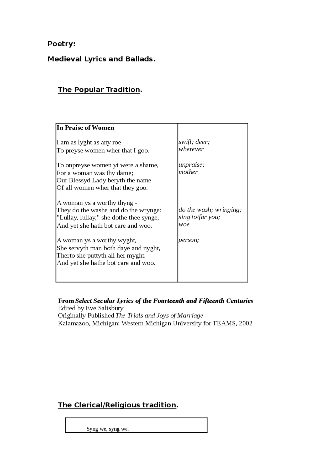 Poetry:Medieval Lyrics and Ballads.The Popular Tradition In Praise of ...