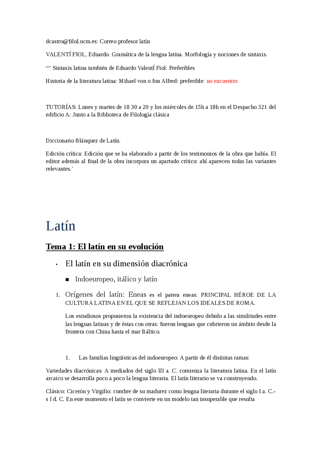 El latín en su evolución - Apuntes de Idioma Latín - Docsity