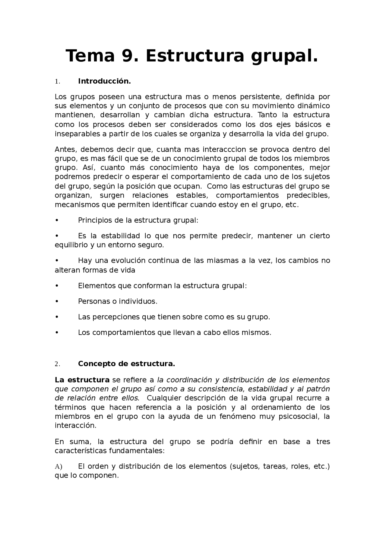 Tema 9. Estructura grupal - Apuntes de Psicología | Docsity