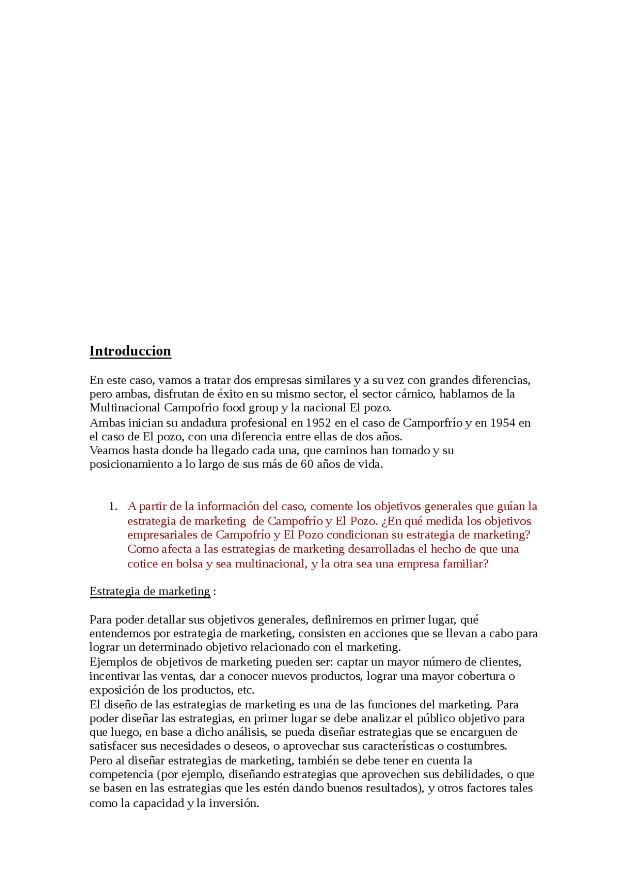 Practica campofrio - Ejercicios de Marketing | Docsity