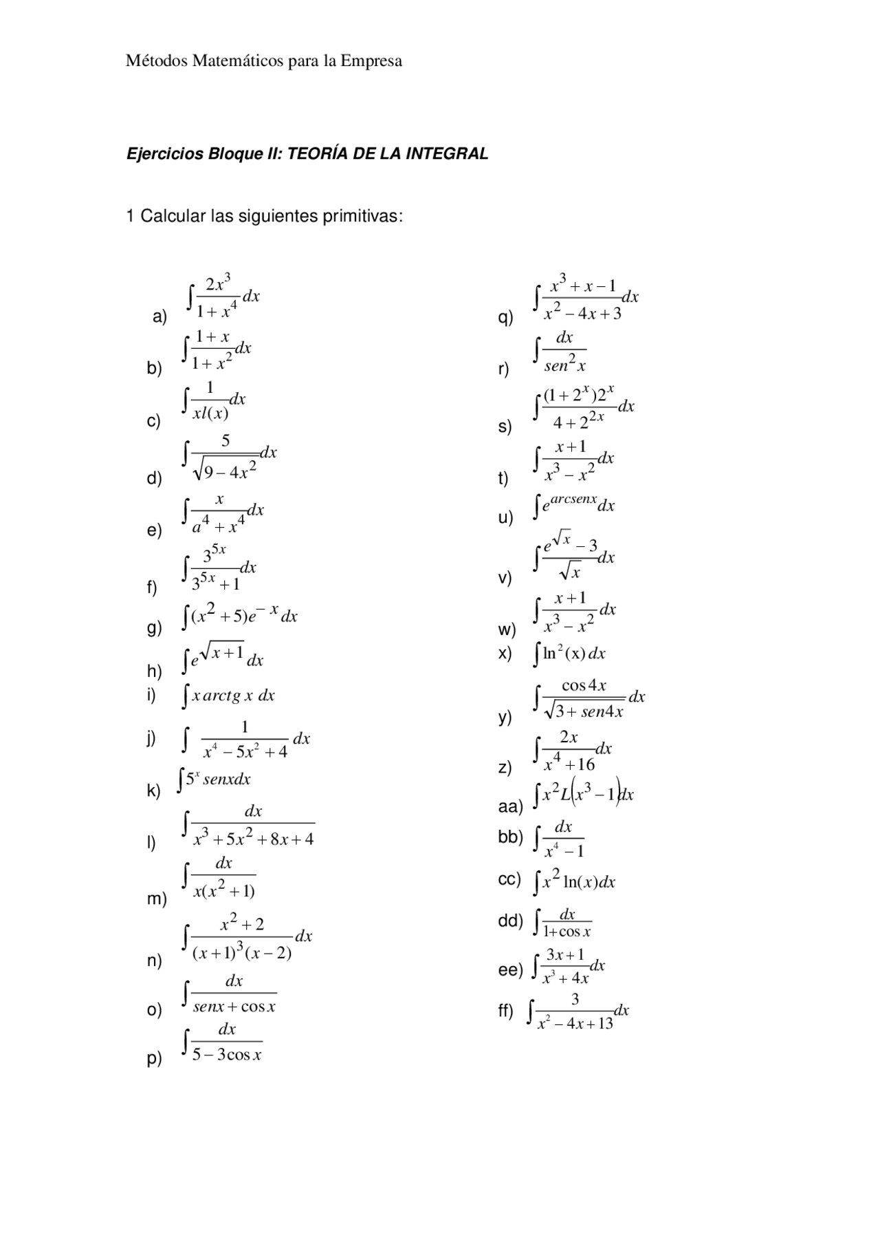 Ejercicios de integrales - Ejercicios de Administración de Empresas ...