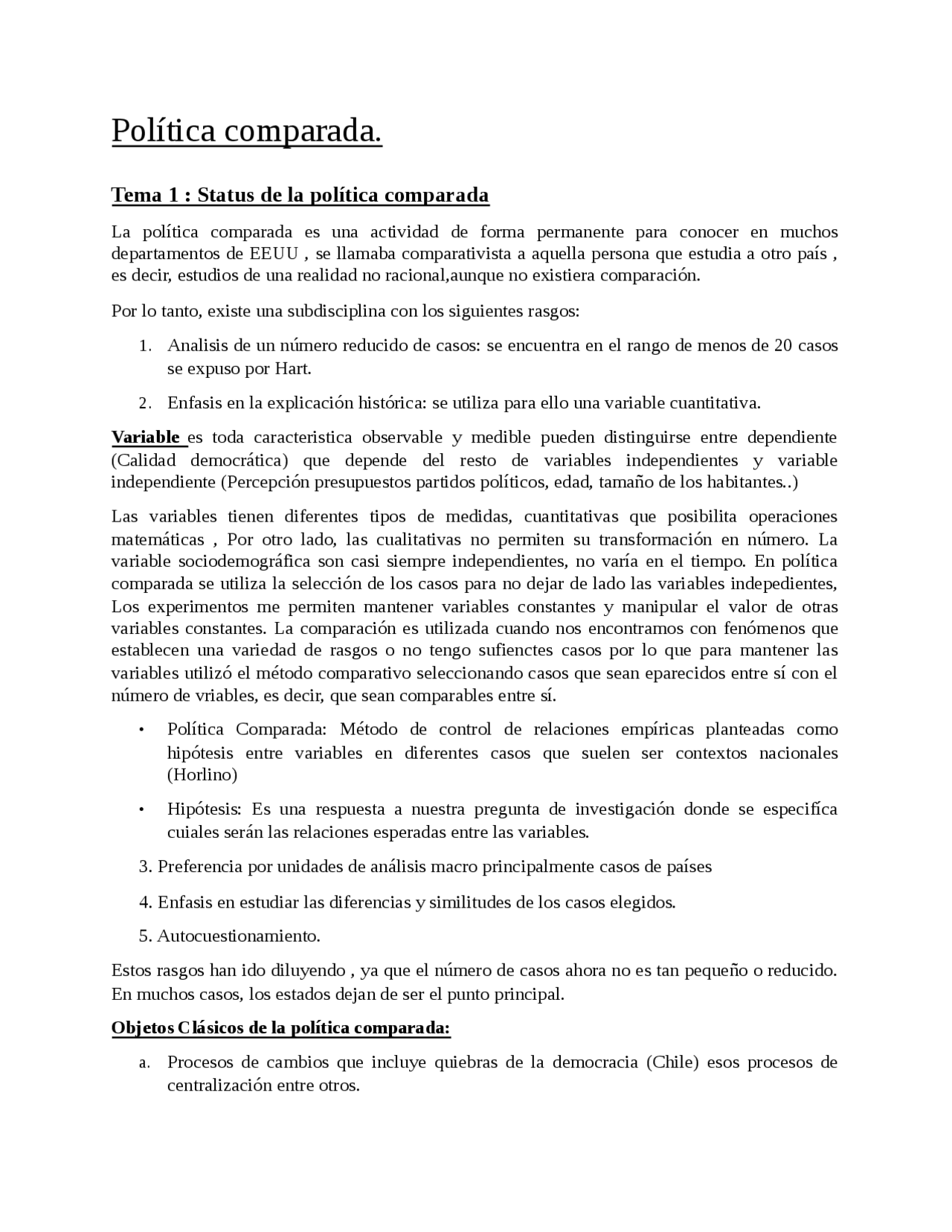 Política comparada Tema 1 : Status de la política comparada Tema 2 ...