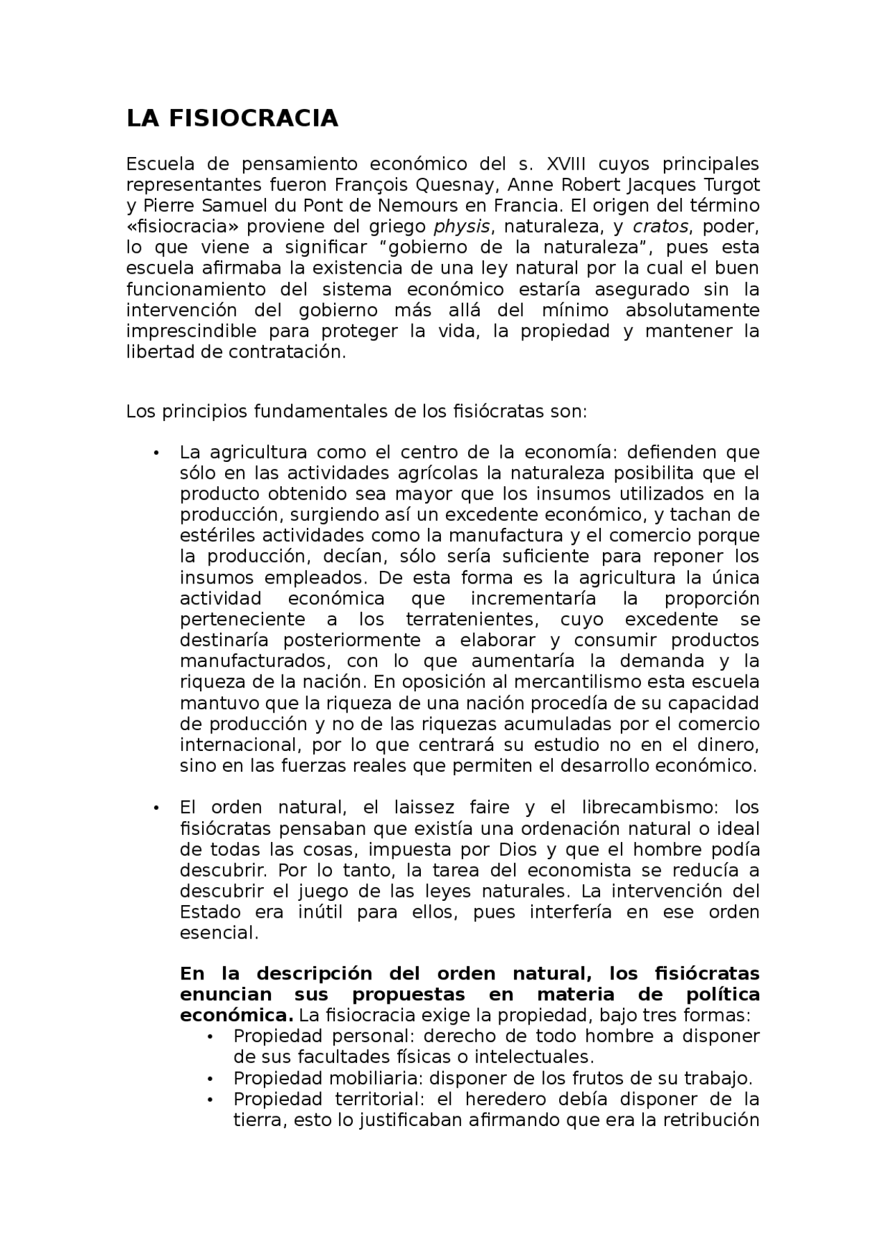 La fisiocracia - Apuntes de Historia Económica - Docsity