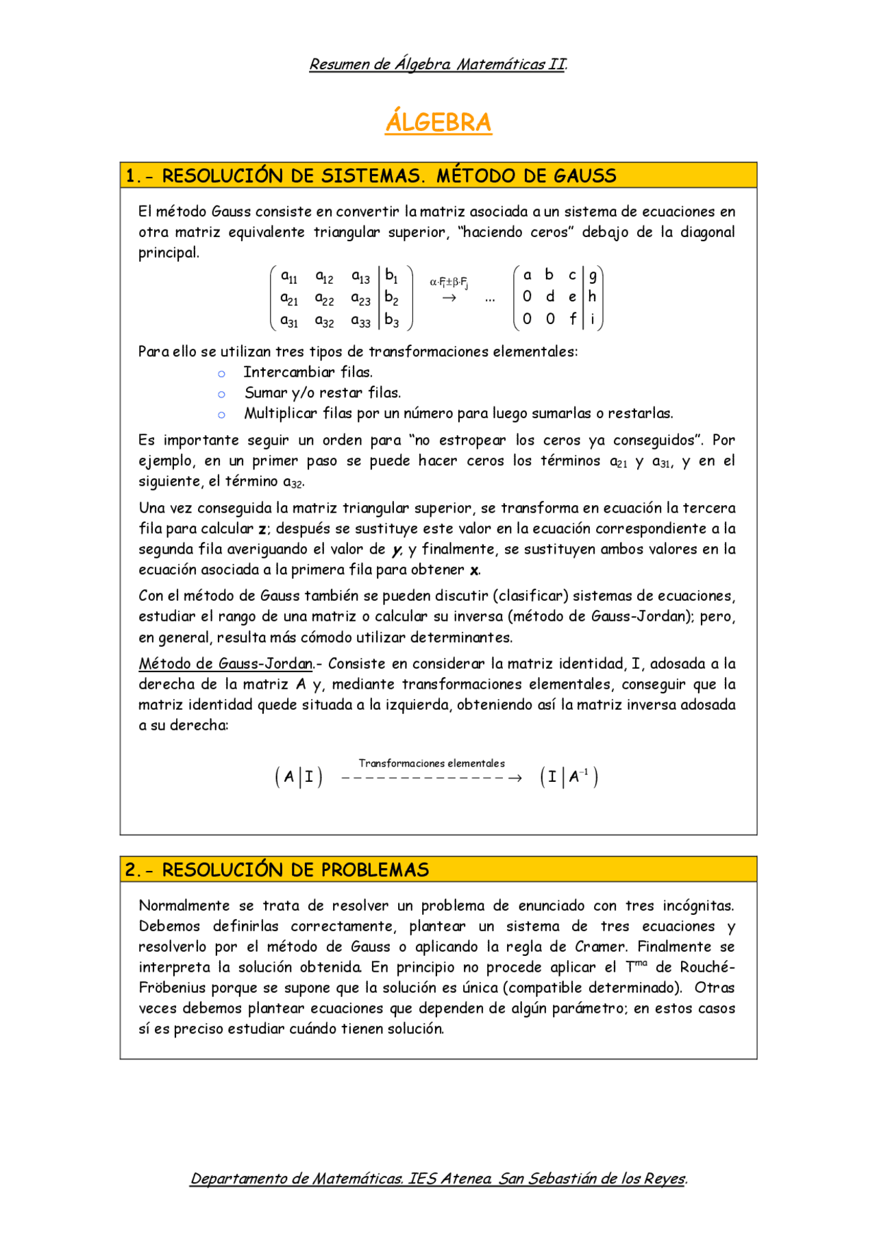 RESUMEN DE ALGEBRA - Resúmenes de Matemáticas - Docsity
