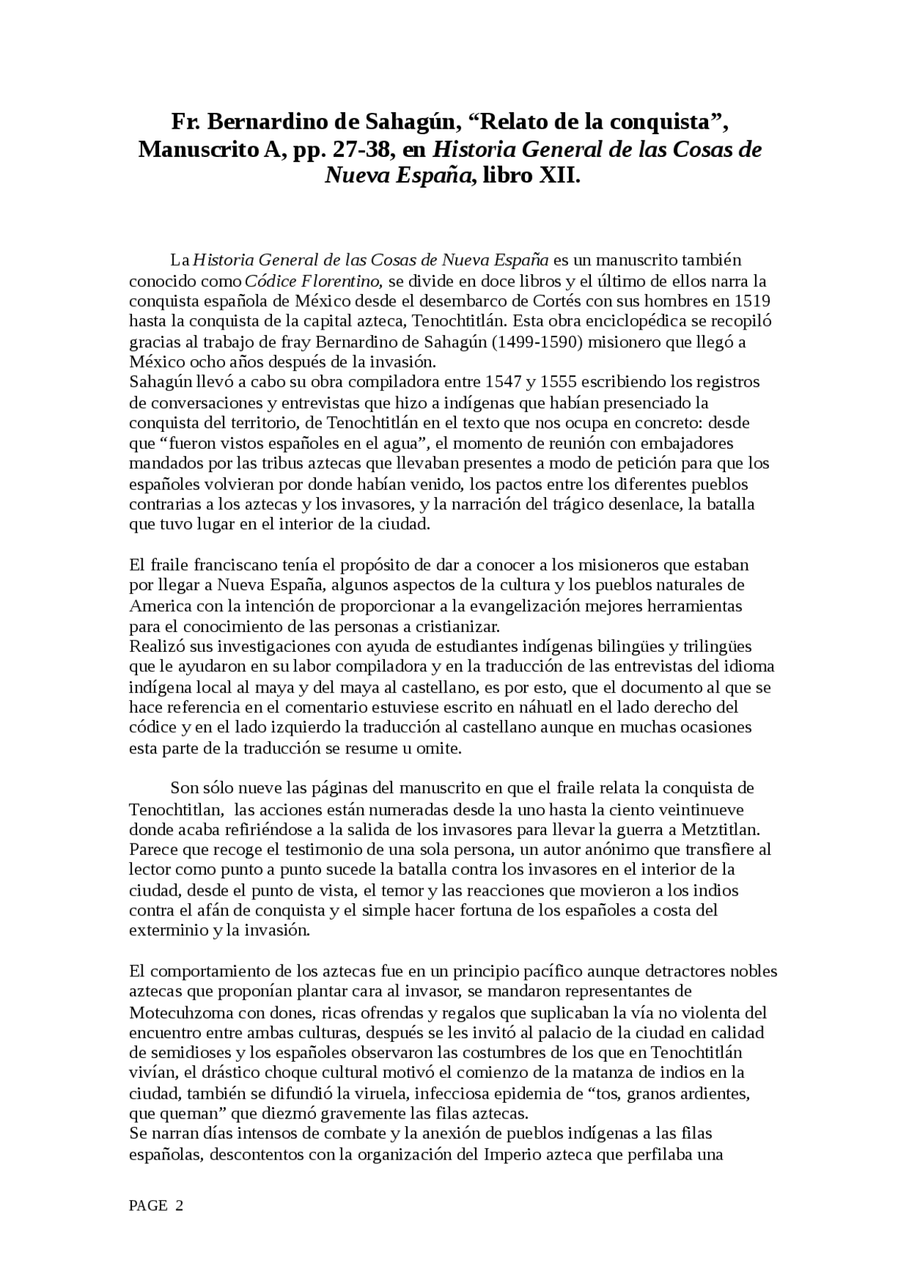 Historia de la conquista por sahagún - Apuntes de Historia de los ...