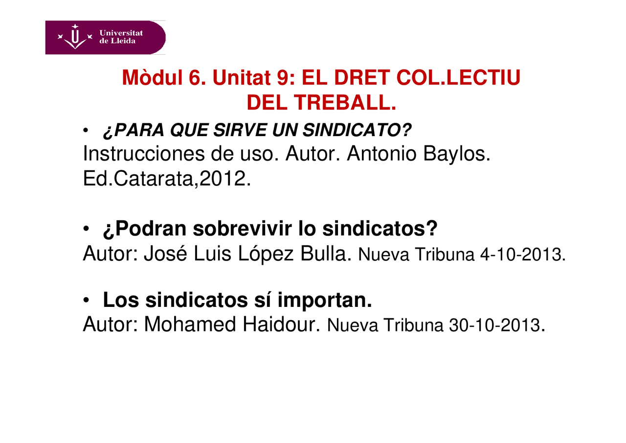 El drett col.lectiu del treball - Apuntes de Derecho - Docsity