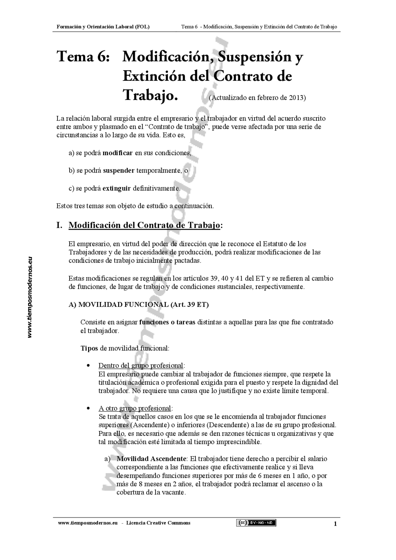 Modificación sustancial - Apuntes de Derecho Laboral - Docsity