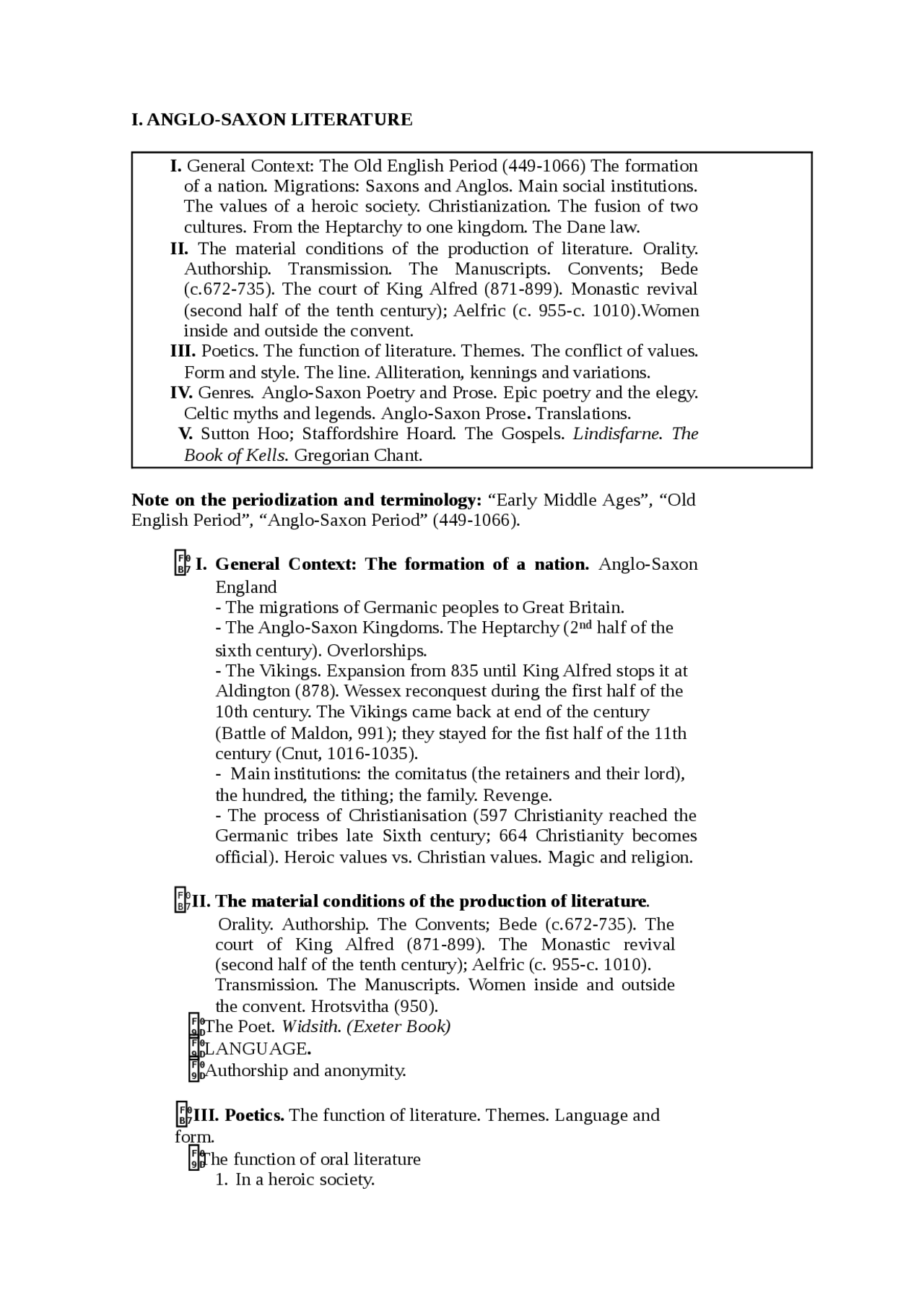 Handout old english - Apuntes de Idioma Inglés - Docsity