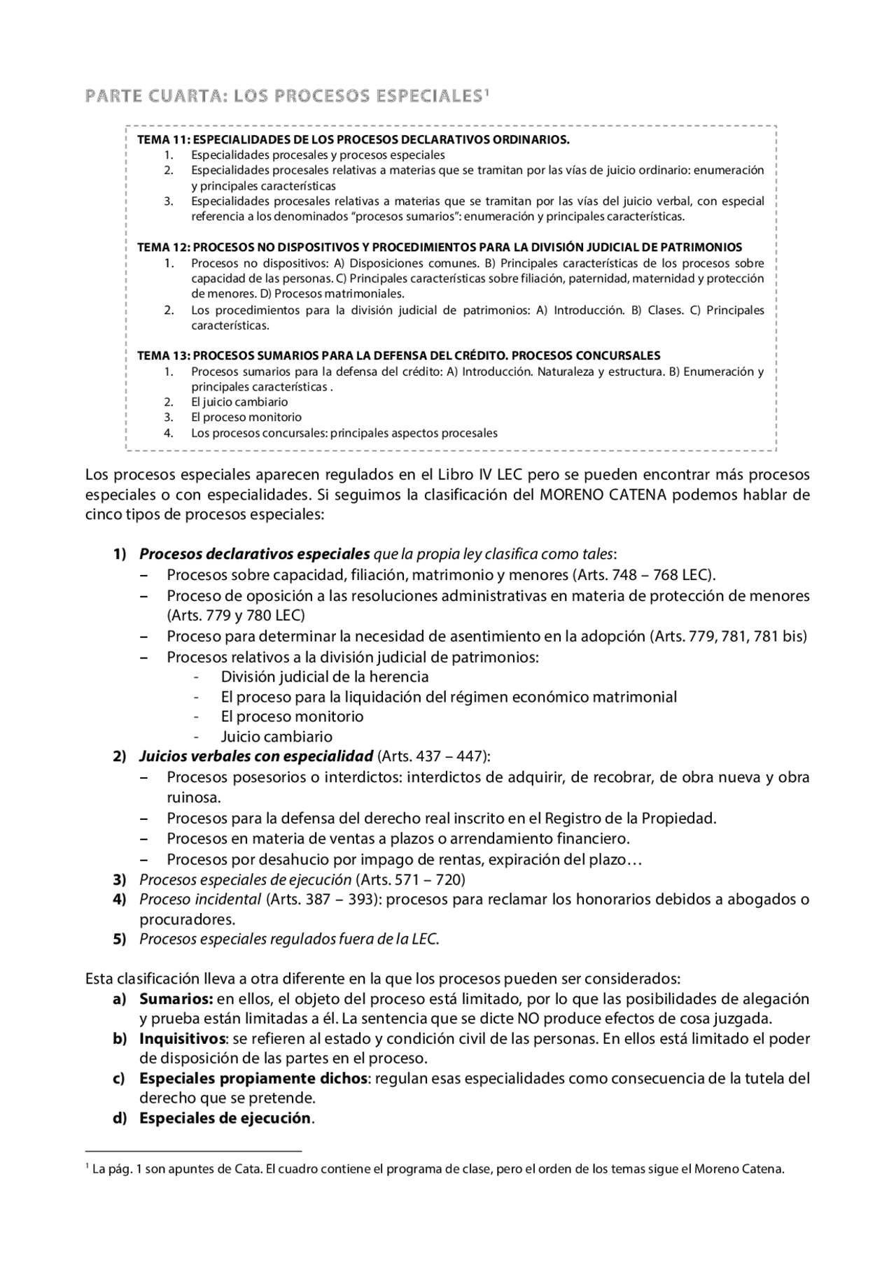 Procesos especiales - Apuntes de Derecho Procesal Civil - Docsity