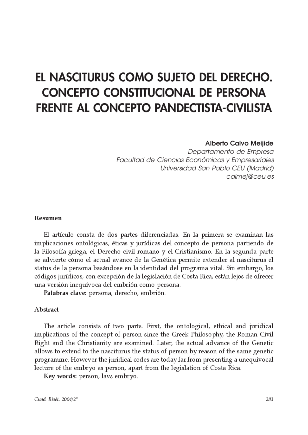 El nasciturus como sujeto de derecho - Apuntes de Derecho Civil | Docsity