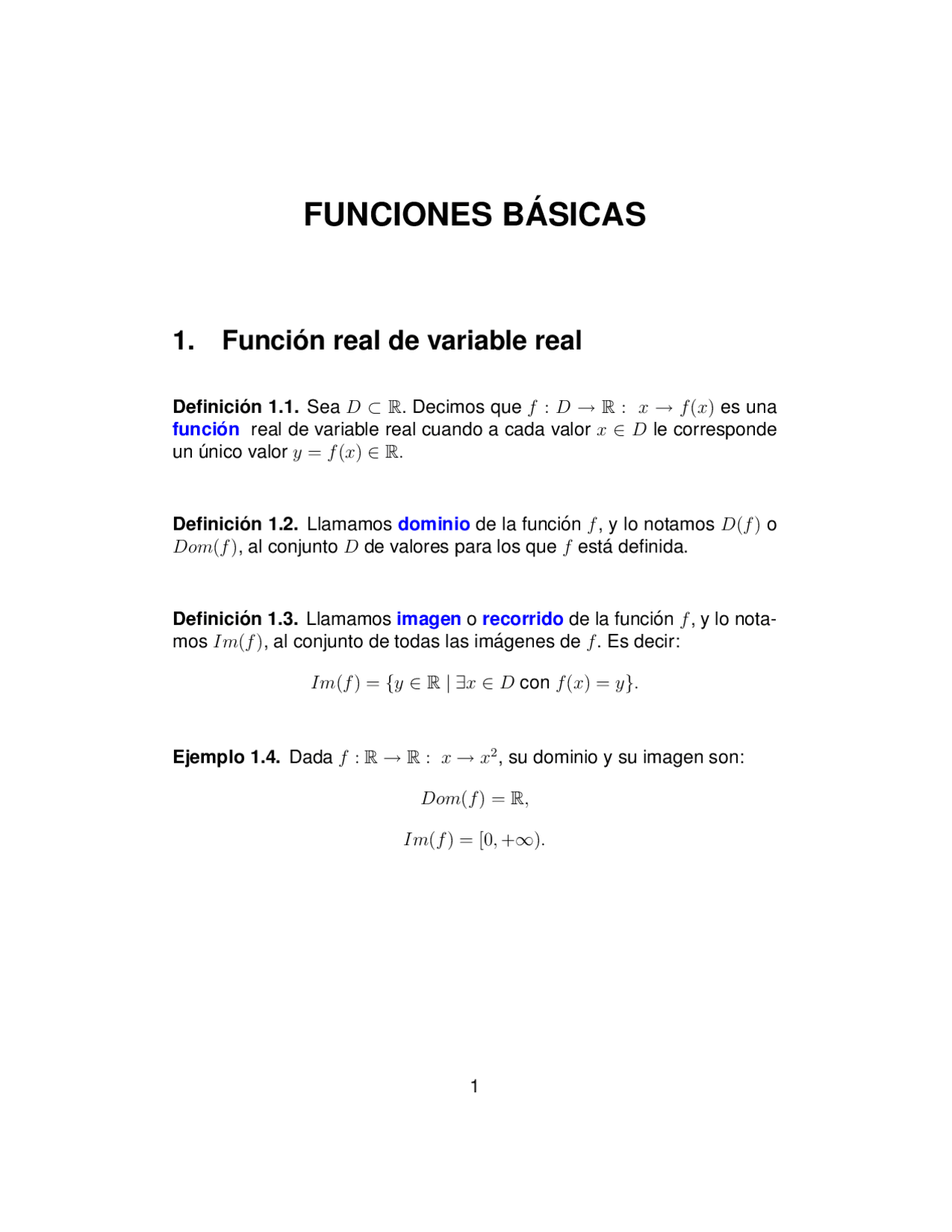 Funciones básicas - Apuntes de Matemáticas - Docsity