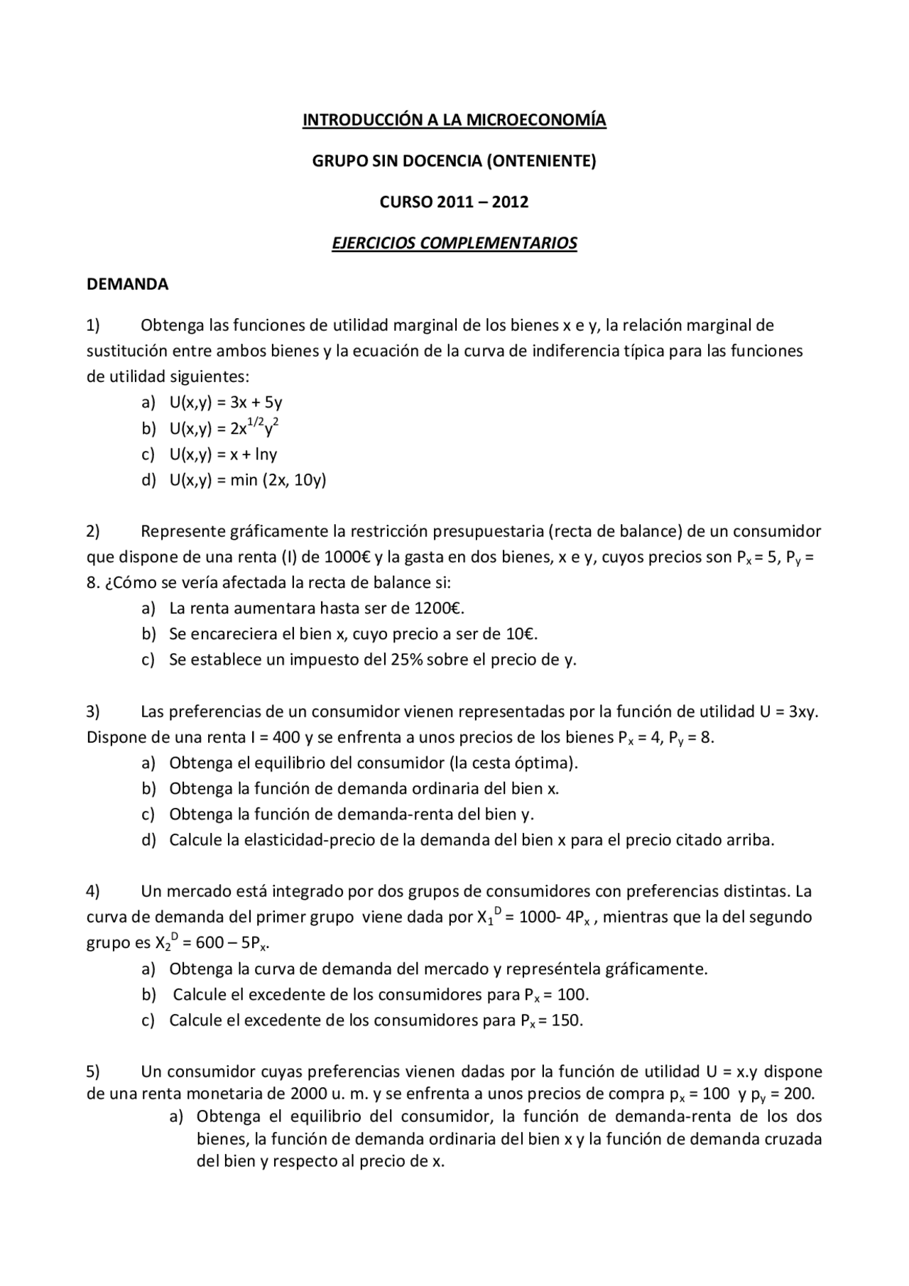 Ejercicios micro - Ejercicios de Finanzas Empresariales - Docsity