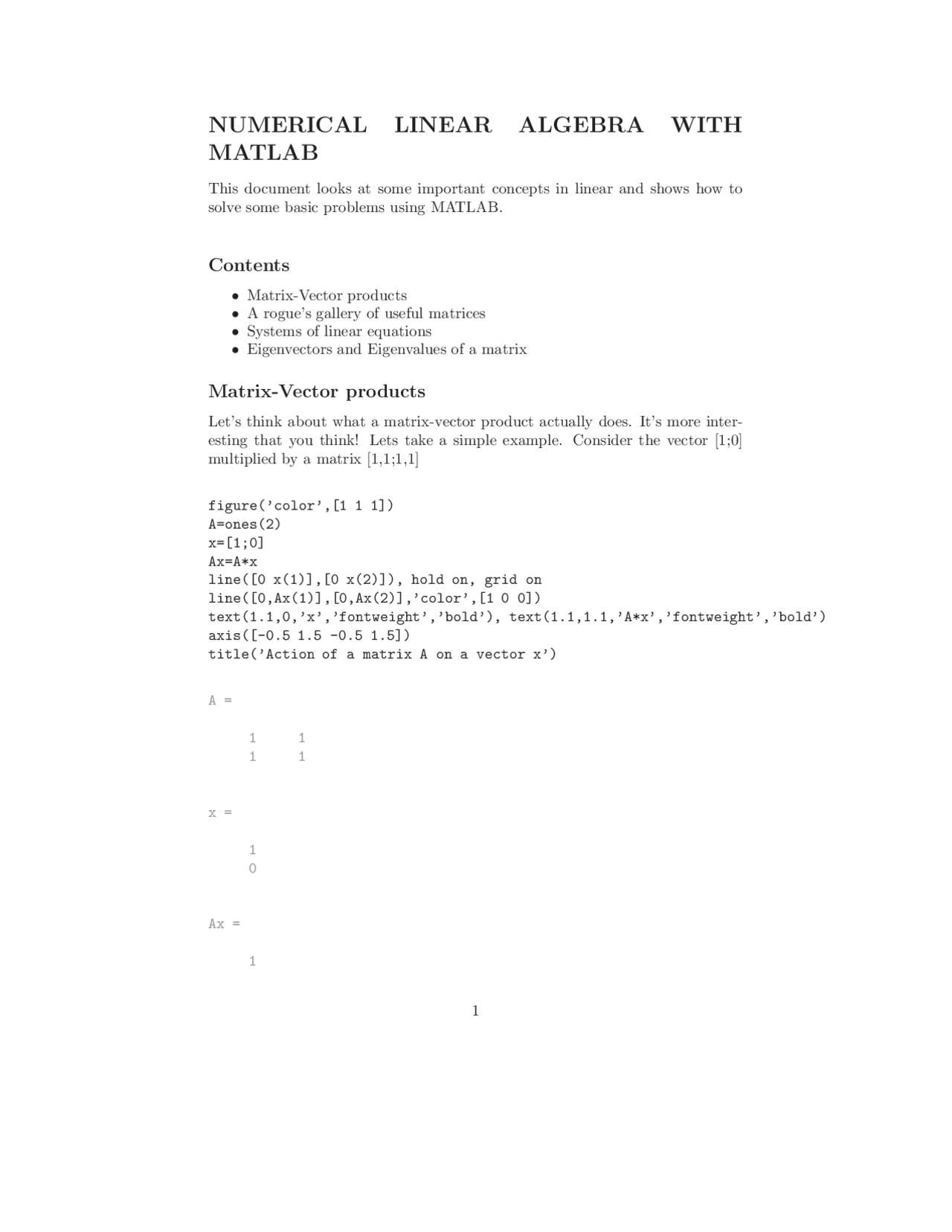 NUMERICAL LINEAR ALGEBRA WITH MATLAB - Apuntes de Cálculo - Docsity