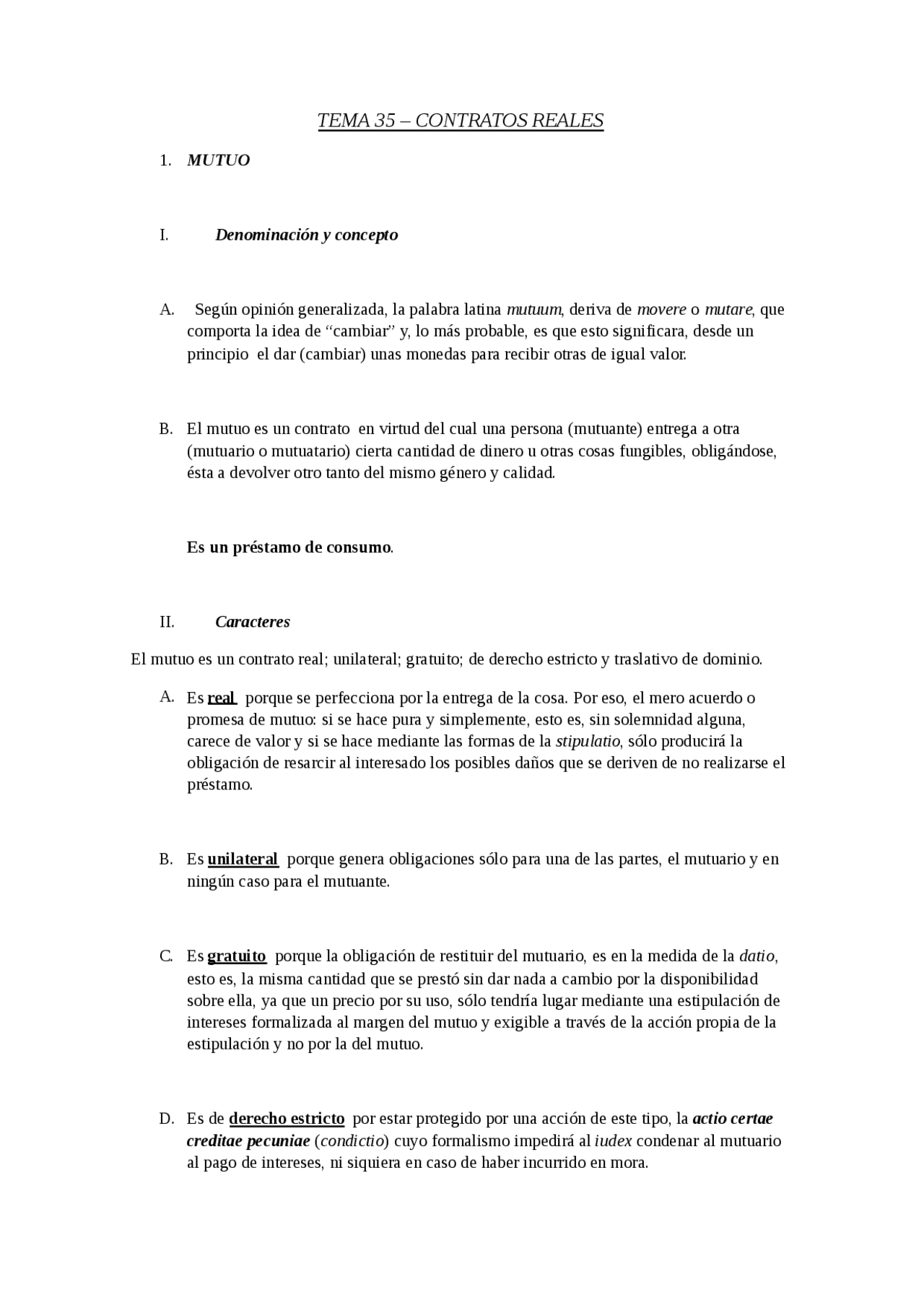 Contratos reales - Apuntes de Derecho | Docsity