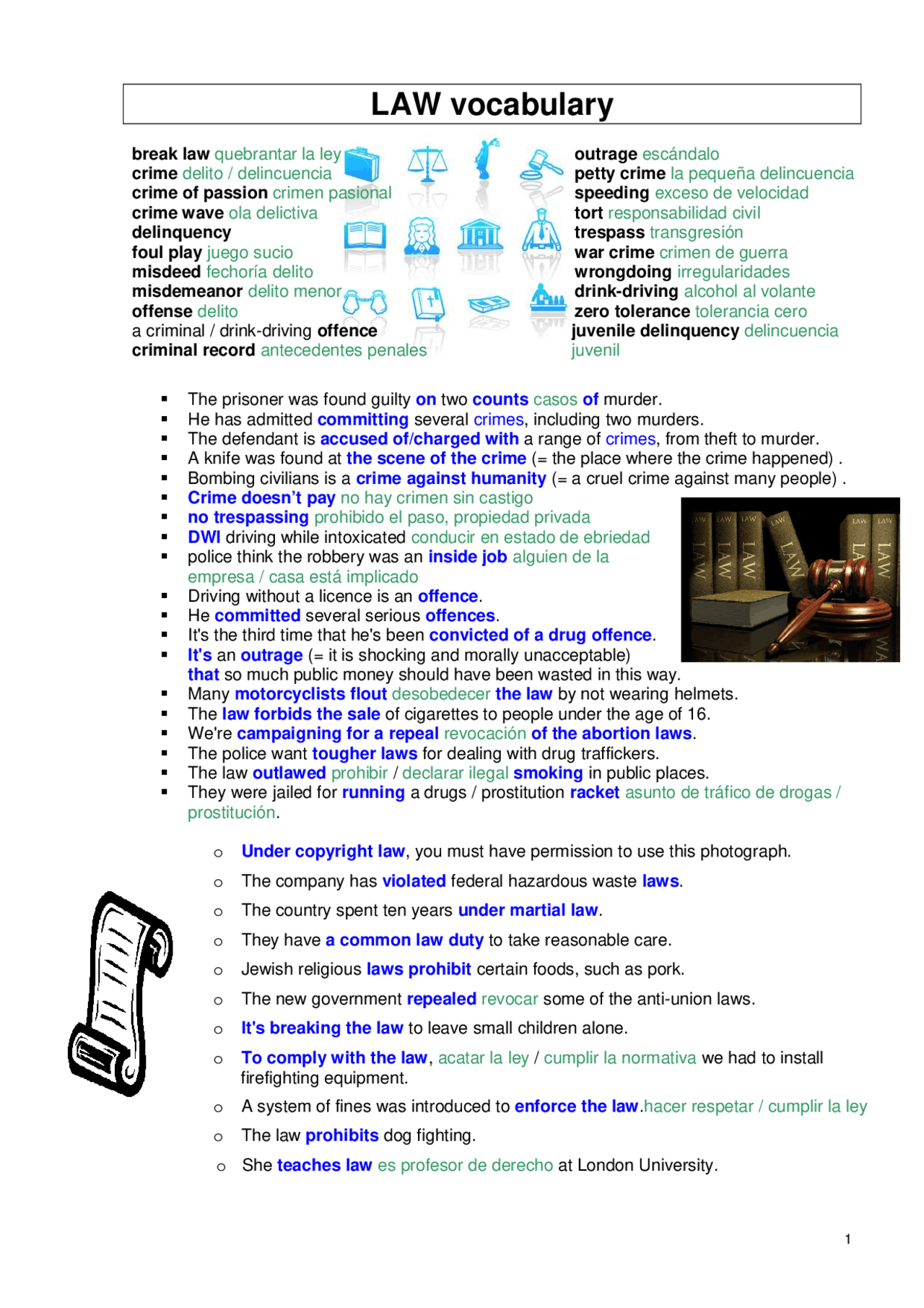 Law Vocabulary (CAE) - Apuntes de Ciencias de la Educación - Docsity