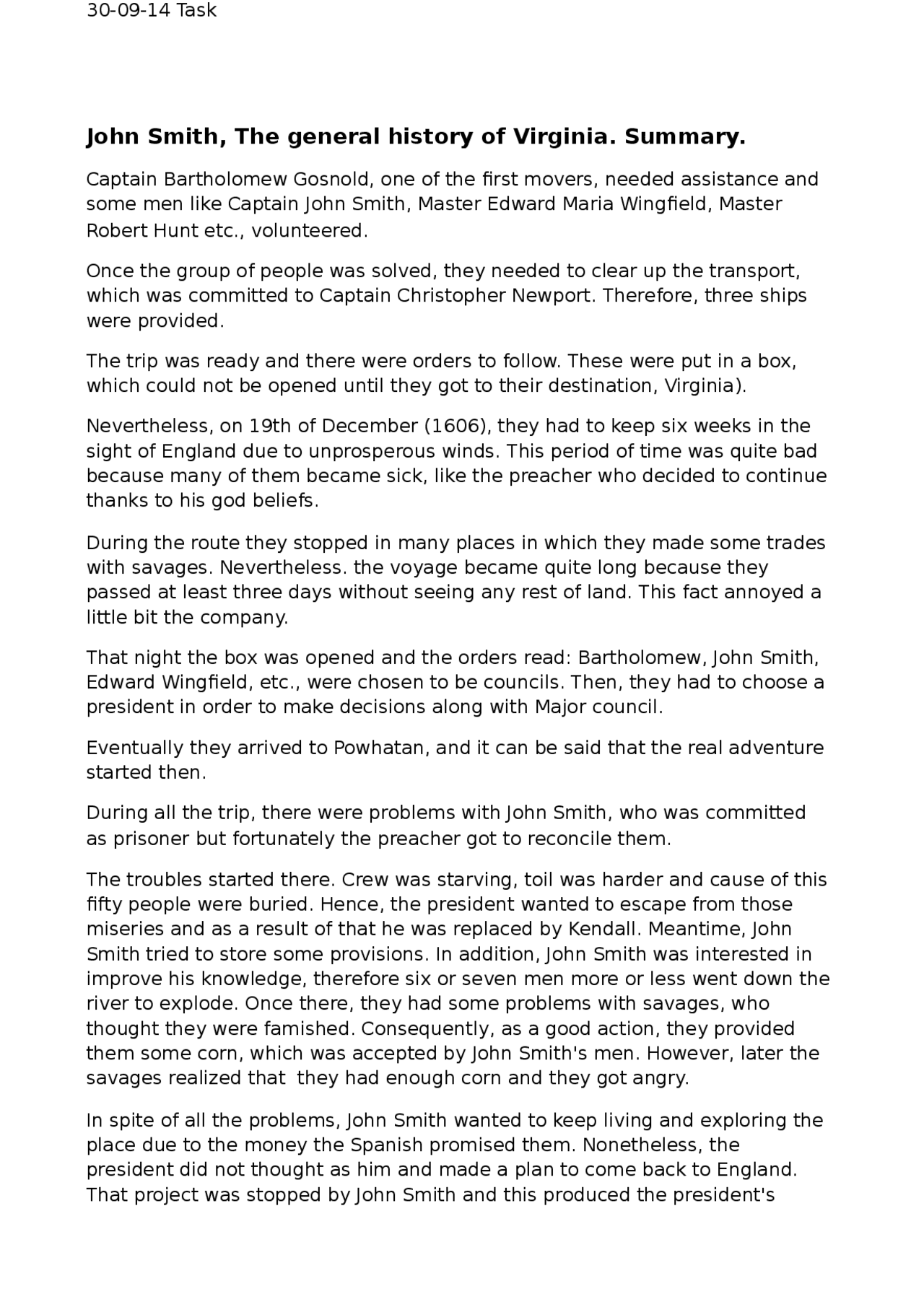 Summary - John Smith - Apuntes de Literatura Americana - Docsity