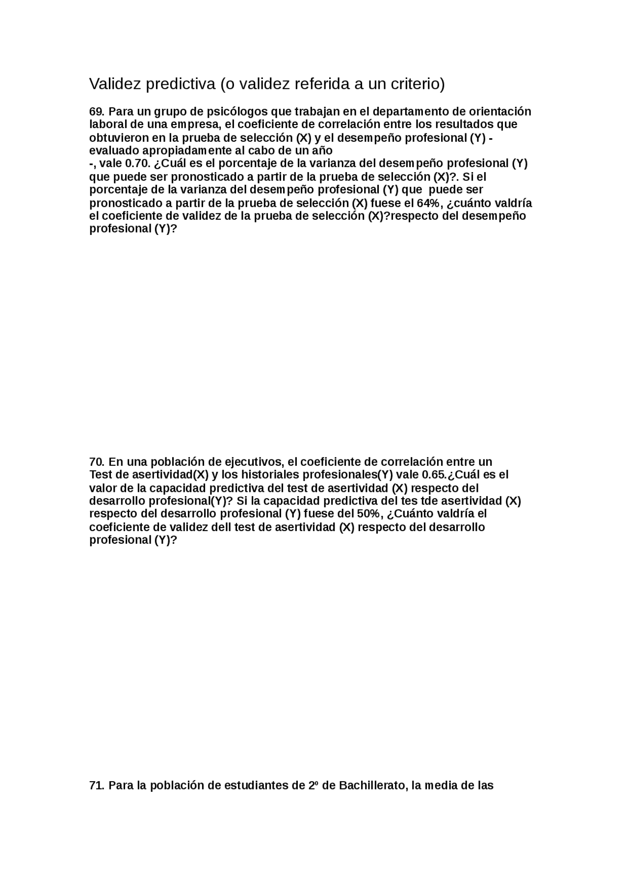 Ejercicios validez predictiva - Ejercicios de Psicología - Docsity