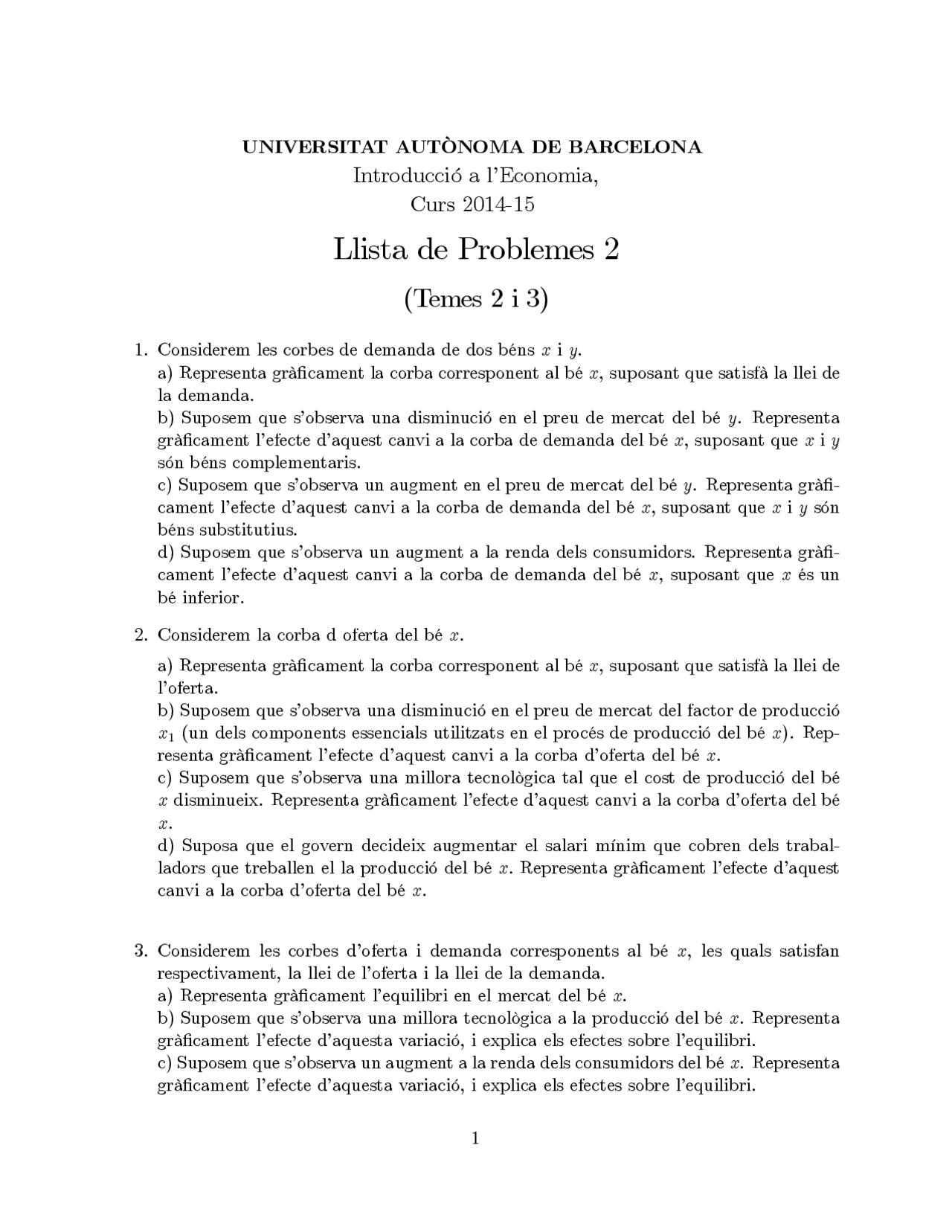 Ejercicios sobre curvas de demanda y oferta de un bien - Ejercicios de ...