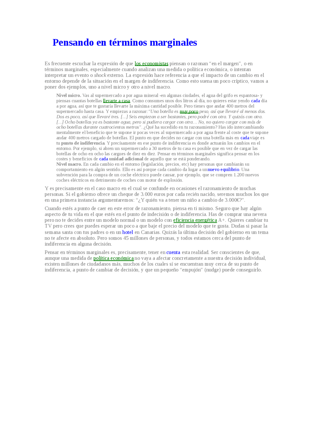 Pensar en términos marginales - Apuntes de Economía Internacional | Docsity