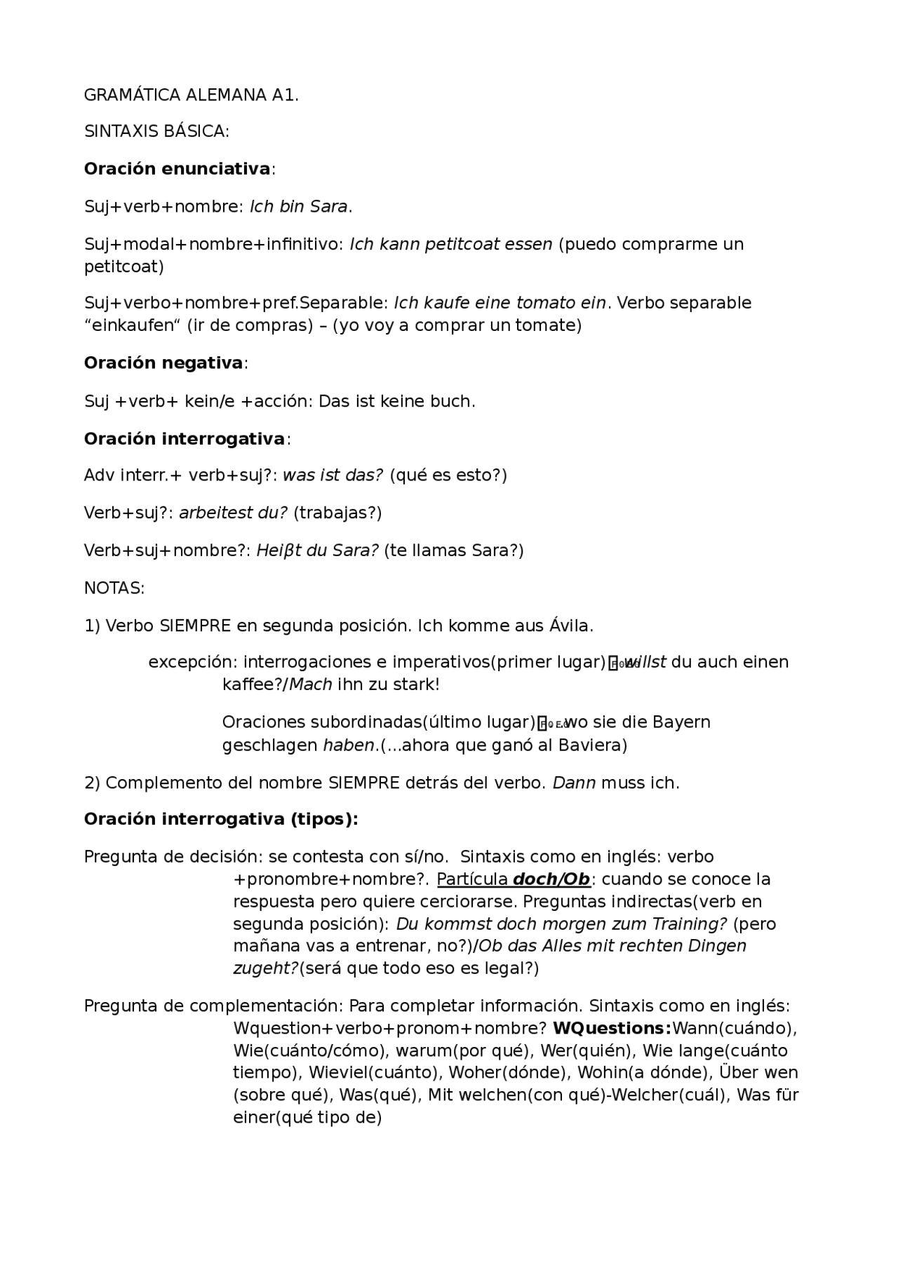 Gramática Alemana - Apuntes de Idioma Alemán - Docsity