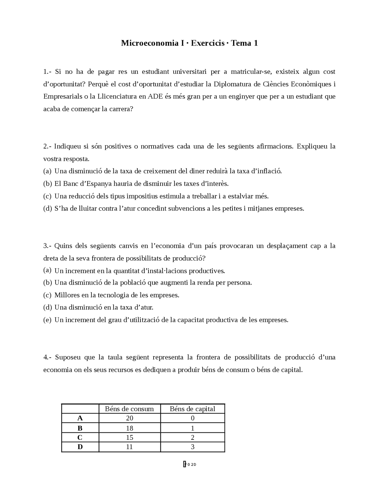 Exercicis micro - Ejercicios de Microeconomía - Docsity