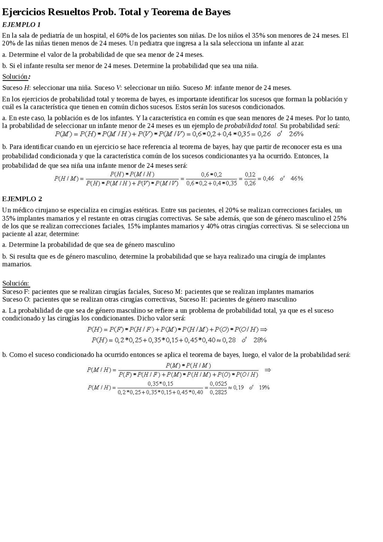 Teorema de bayes, ejercicios - Ejercicios de Biología - Docsity