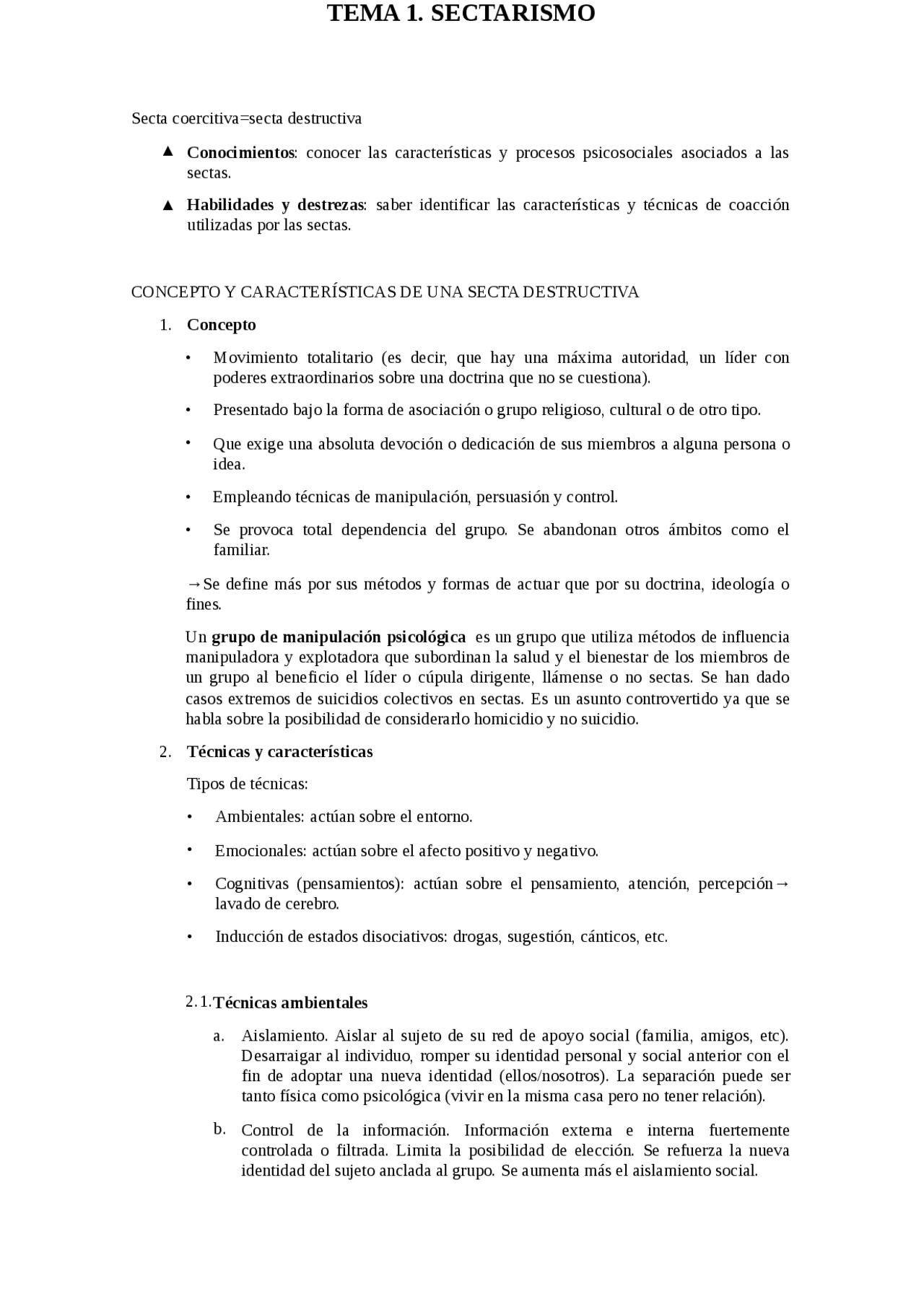 TEMA 1. EL SECTARISMO - Apuntes de Criminología - Docsity