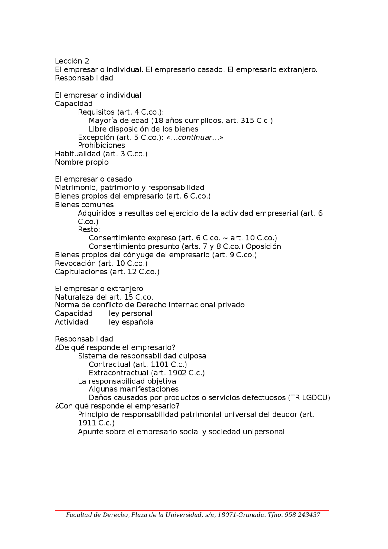 Esquema Lección 2 - Esquemas y mapas conceptuales de Derecho Mercantil - Docsity