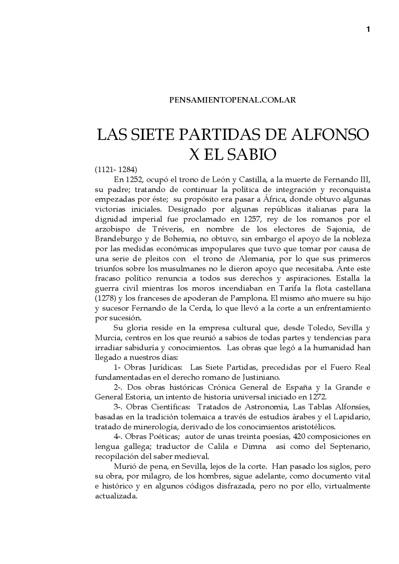 7 partidas alfonso x el sabio - Apuntes de Derecho Romano - Docsity