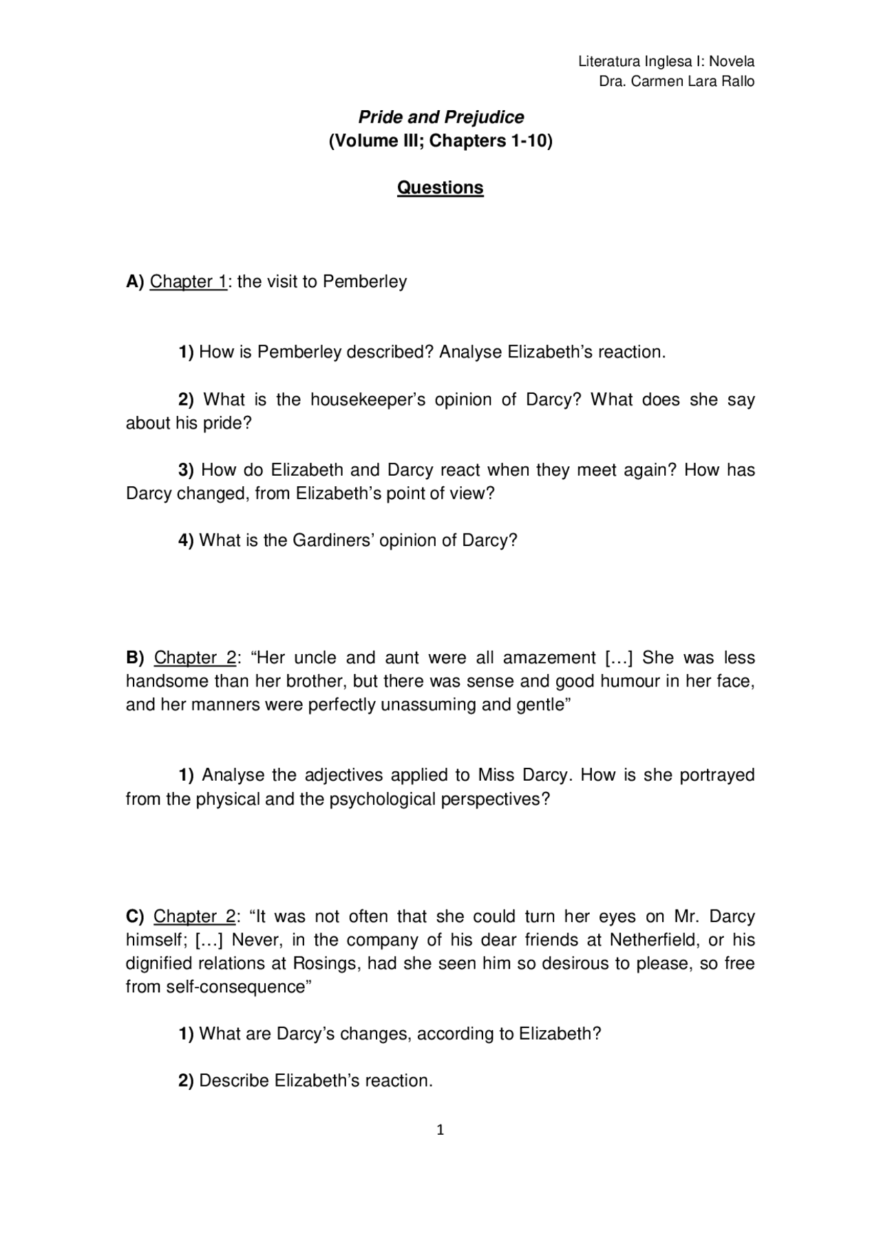 Pride and prejudice - Apuntes de Idioma Inglés - Docsity