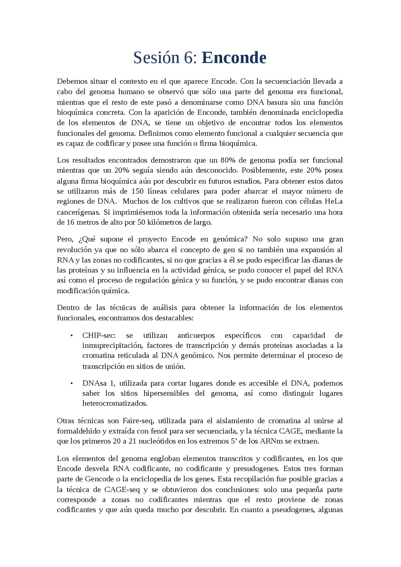 Proyecto encode - Guías, Proyectos, Investigaciones de Bioquímica - Docsity