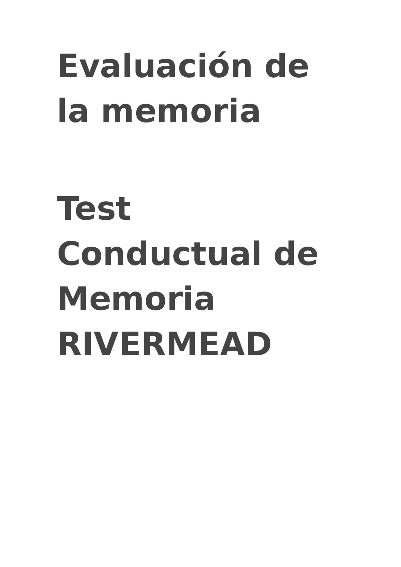 Rivermead - Evaluación de la memoria - Apuntes de Psicología | Docsity