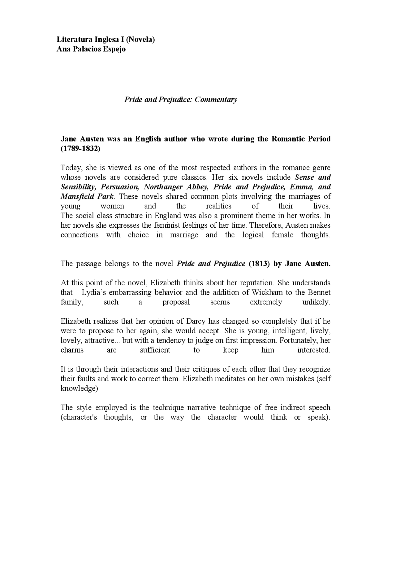 Pride and prejudice - Apuntes de Idioma Inglés - Docsity