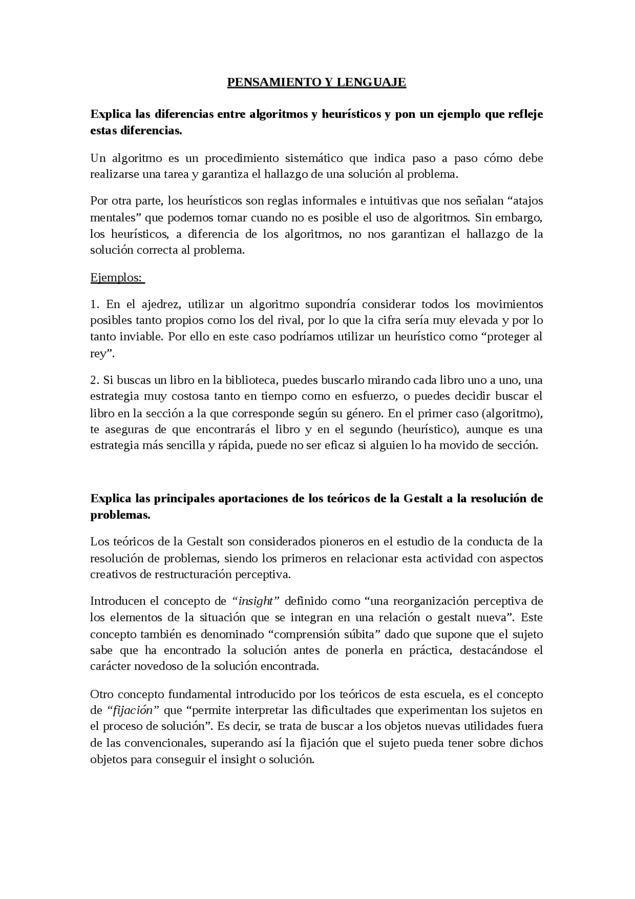 Algoritmos y heurísticos-Pensamiento y Lenguaje - Apuntes de Psicología ...