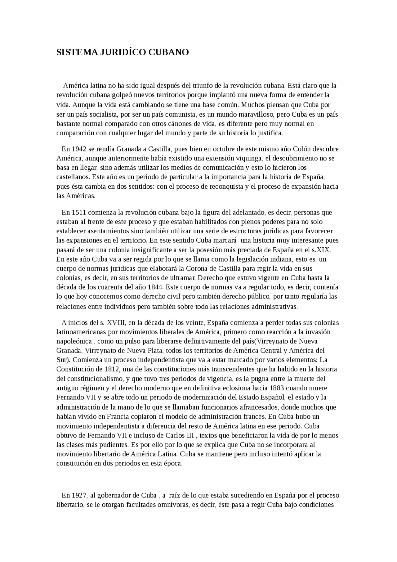 Sistema juridico cubano - Apuntes de Historia del Derecho - Docsity