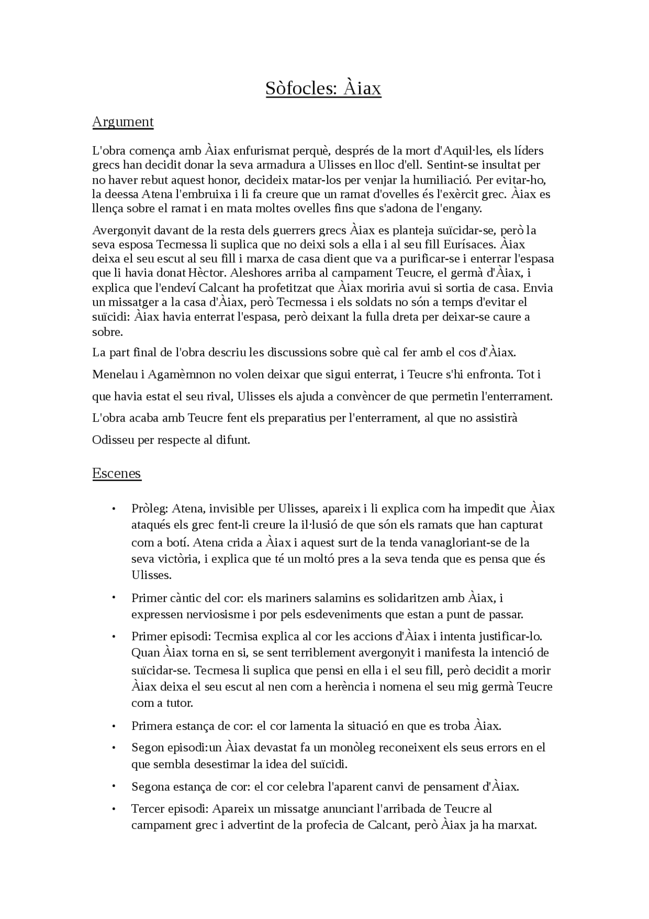 Resum Àiax Sòfocles - Resúmenes de Historia del Arte - Docsity