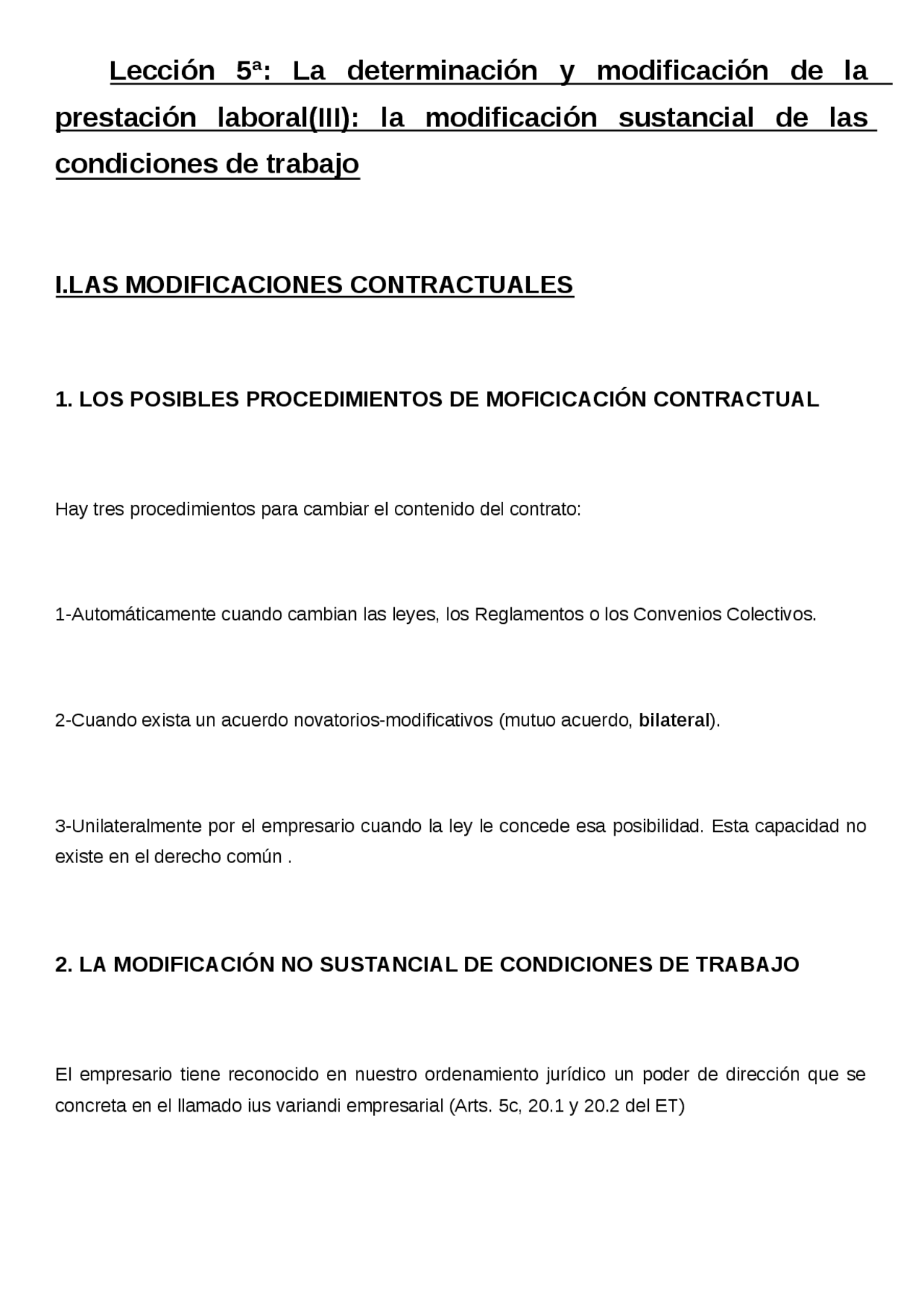 Modificación sustancial - Apuntes de Derecho Laboral - Docsity
