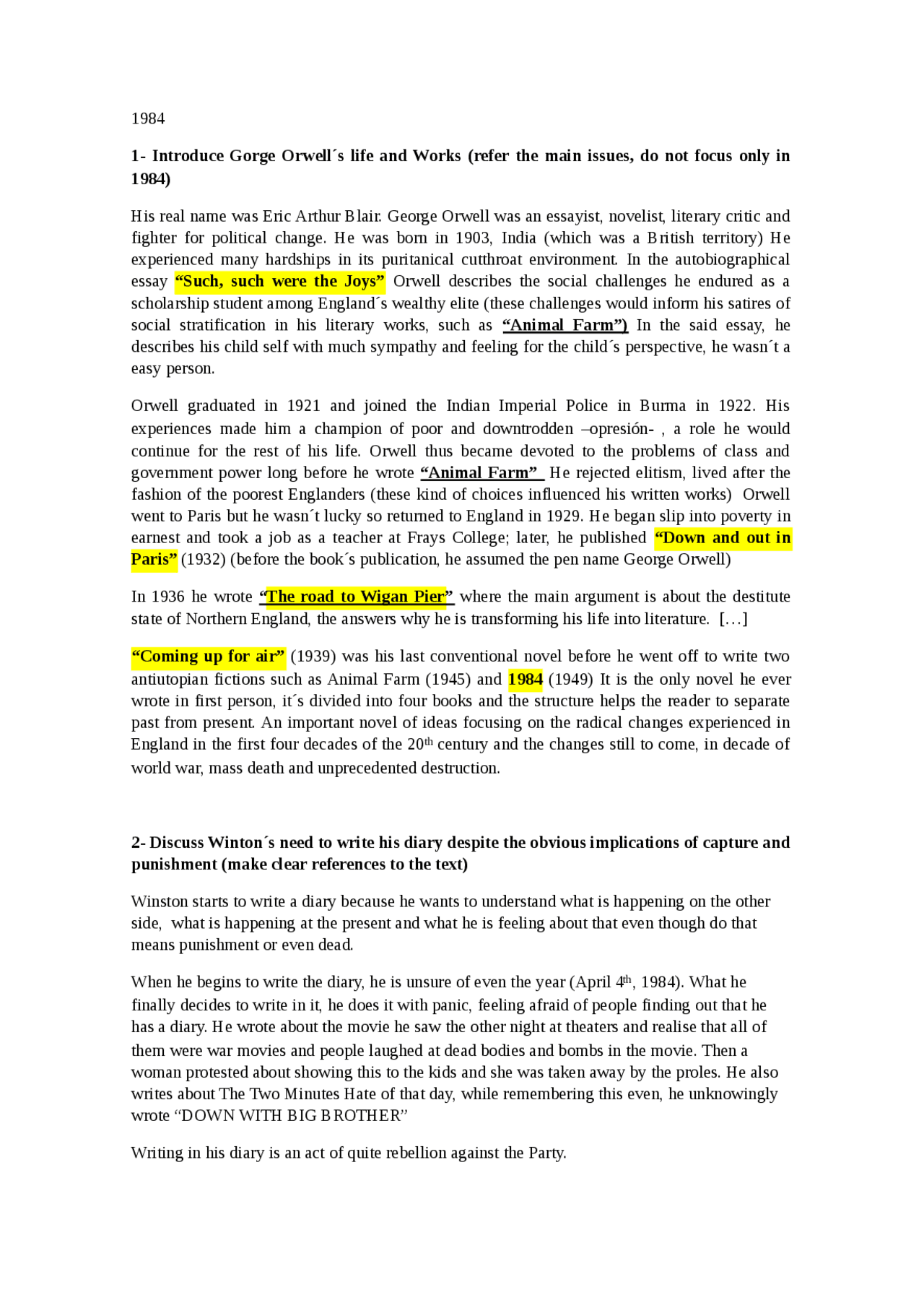 Introduce Gorge Orwell's life and Works - Apuntes de Idioma Inglés ...