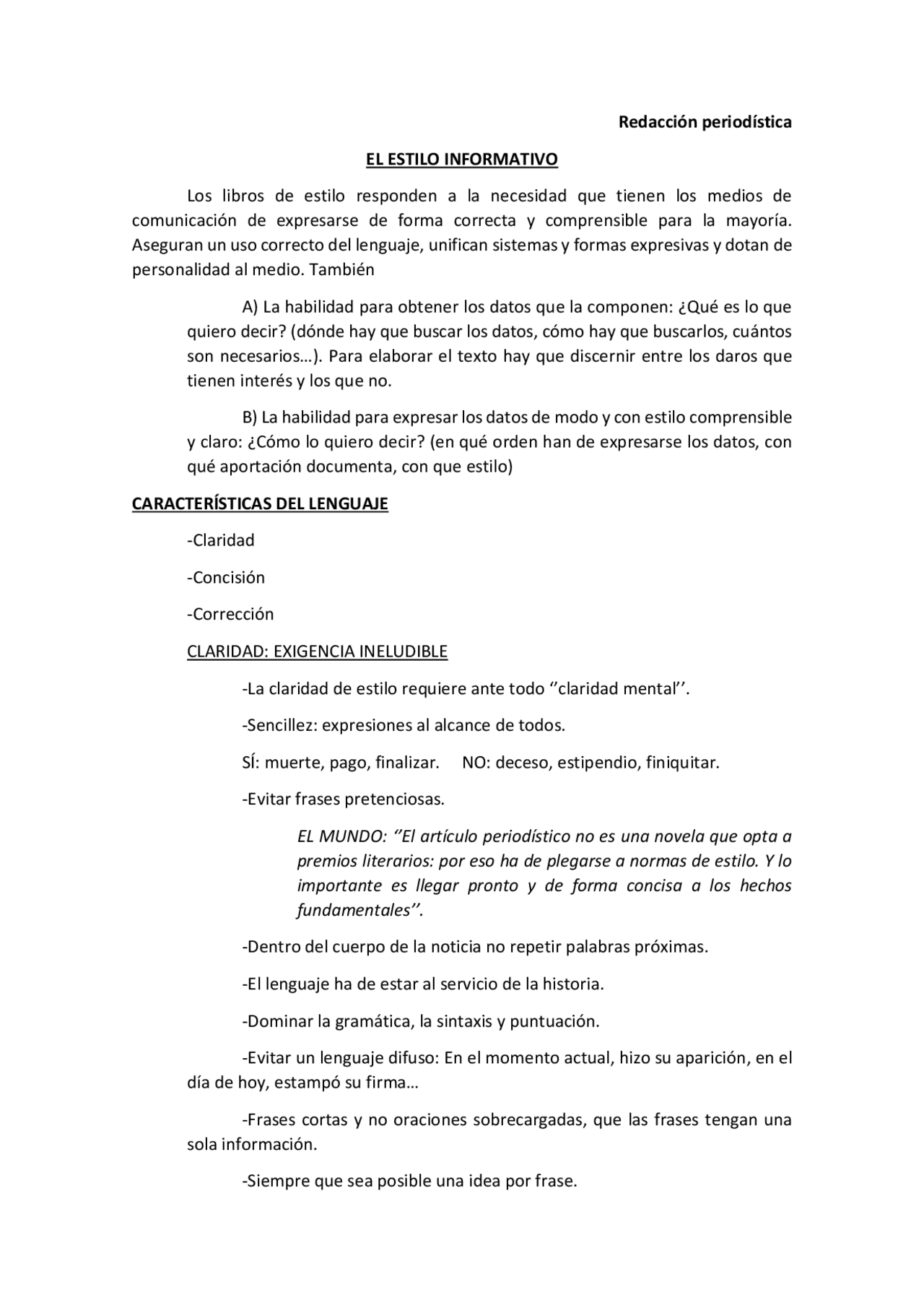 ESTILO INFORMATIVO - Apuntes de Periodismo - Docsity