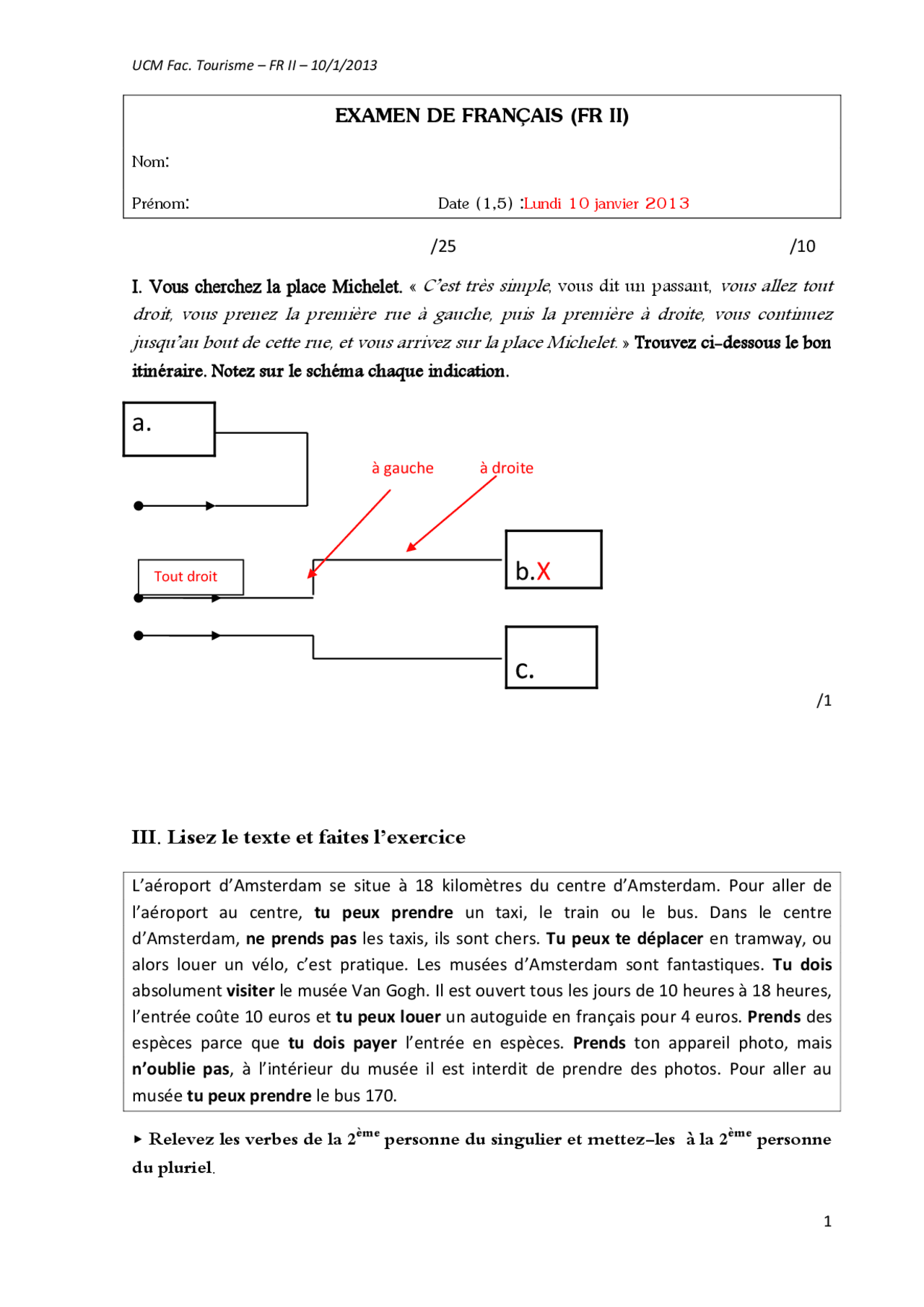 Correción de examen frances II - Exámenes de Idioma Francés | Docsity