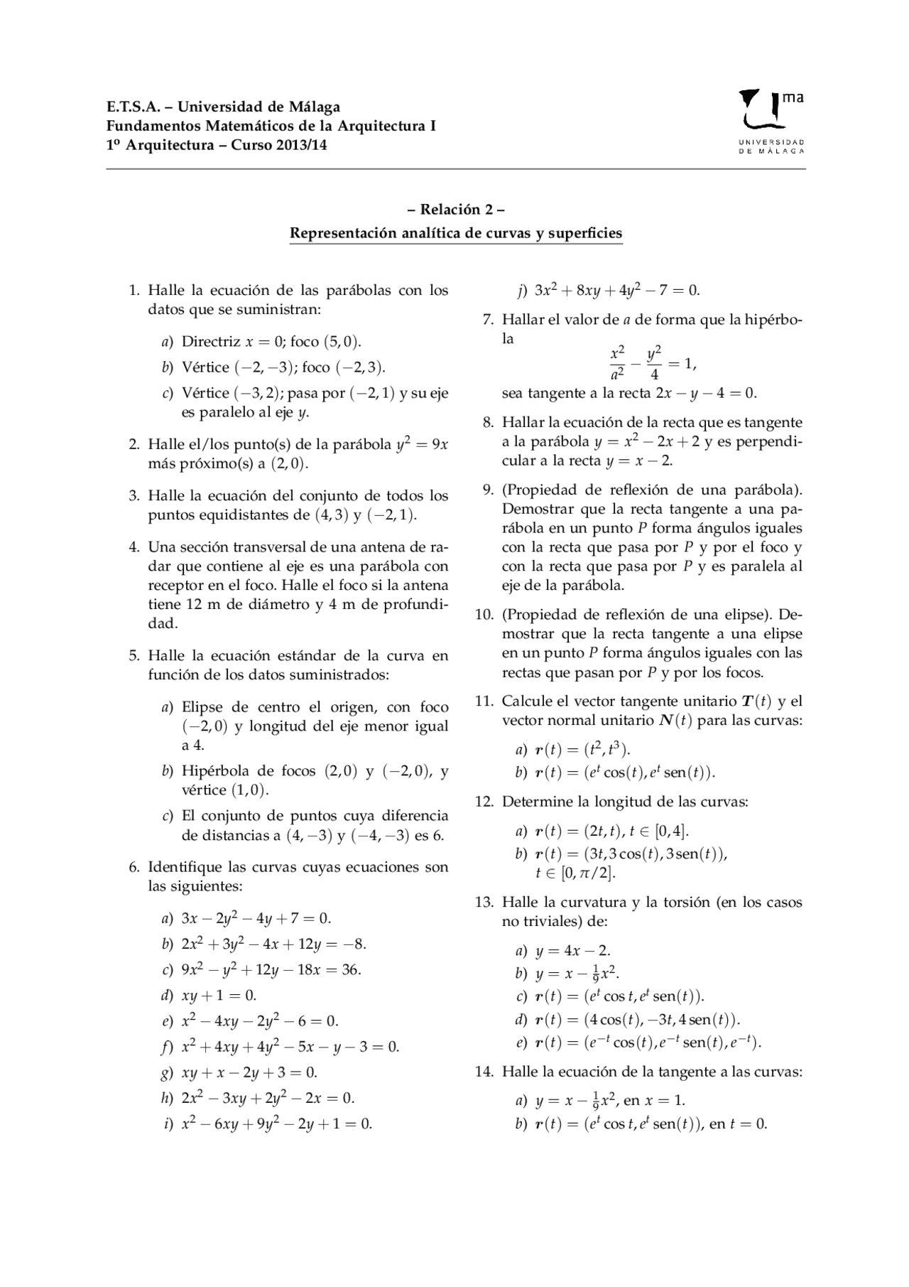 Ejercicios Matemáticas - Ejercicios de Arquitectura - Docsity