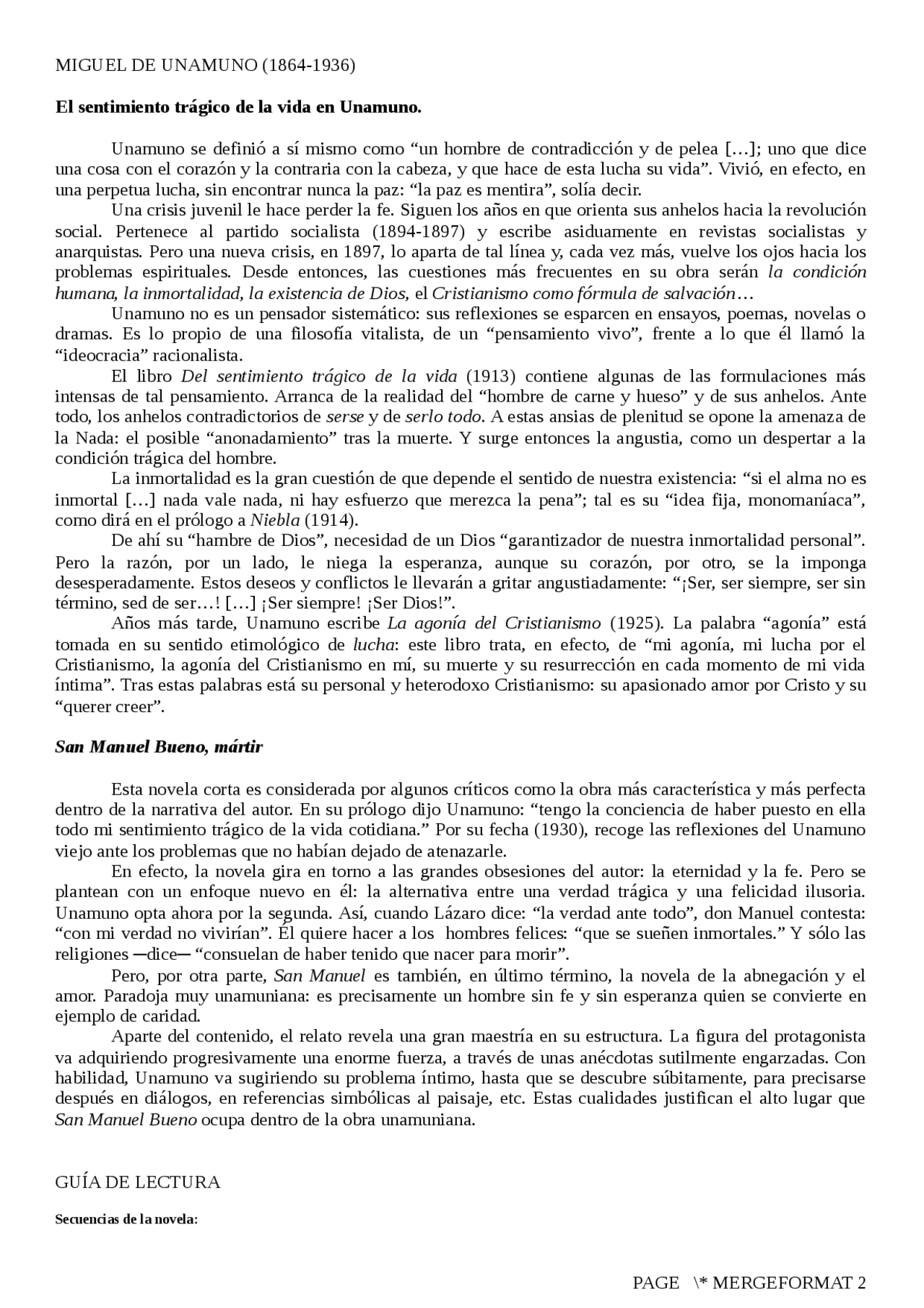 Lectura San Manuel Bueno Martir - Apuntes de Ciencia de la ...