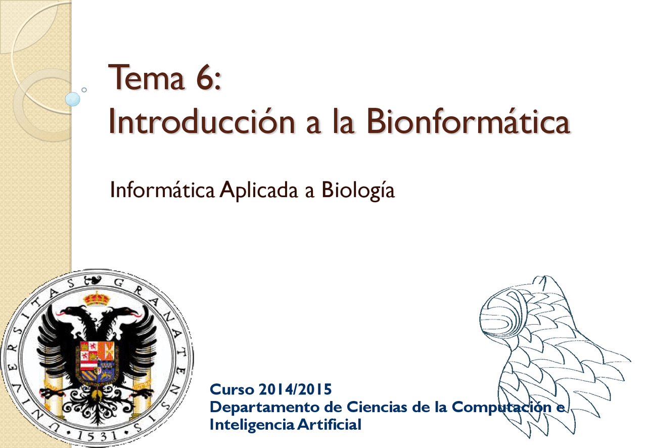 Introducción a la bioinformática - Apuntes de Biología | Docsity