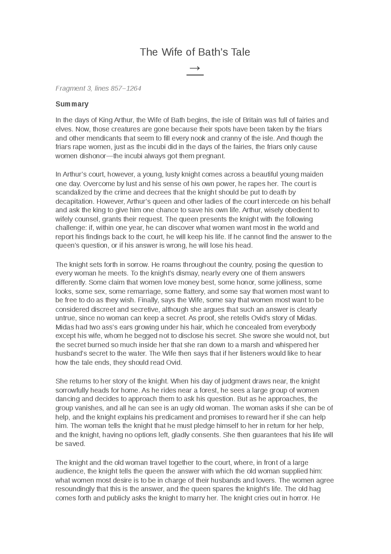 The Wife of Bath´s Tale - Apuntes de Idioma Inglés - Docsity