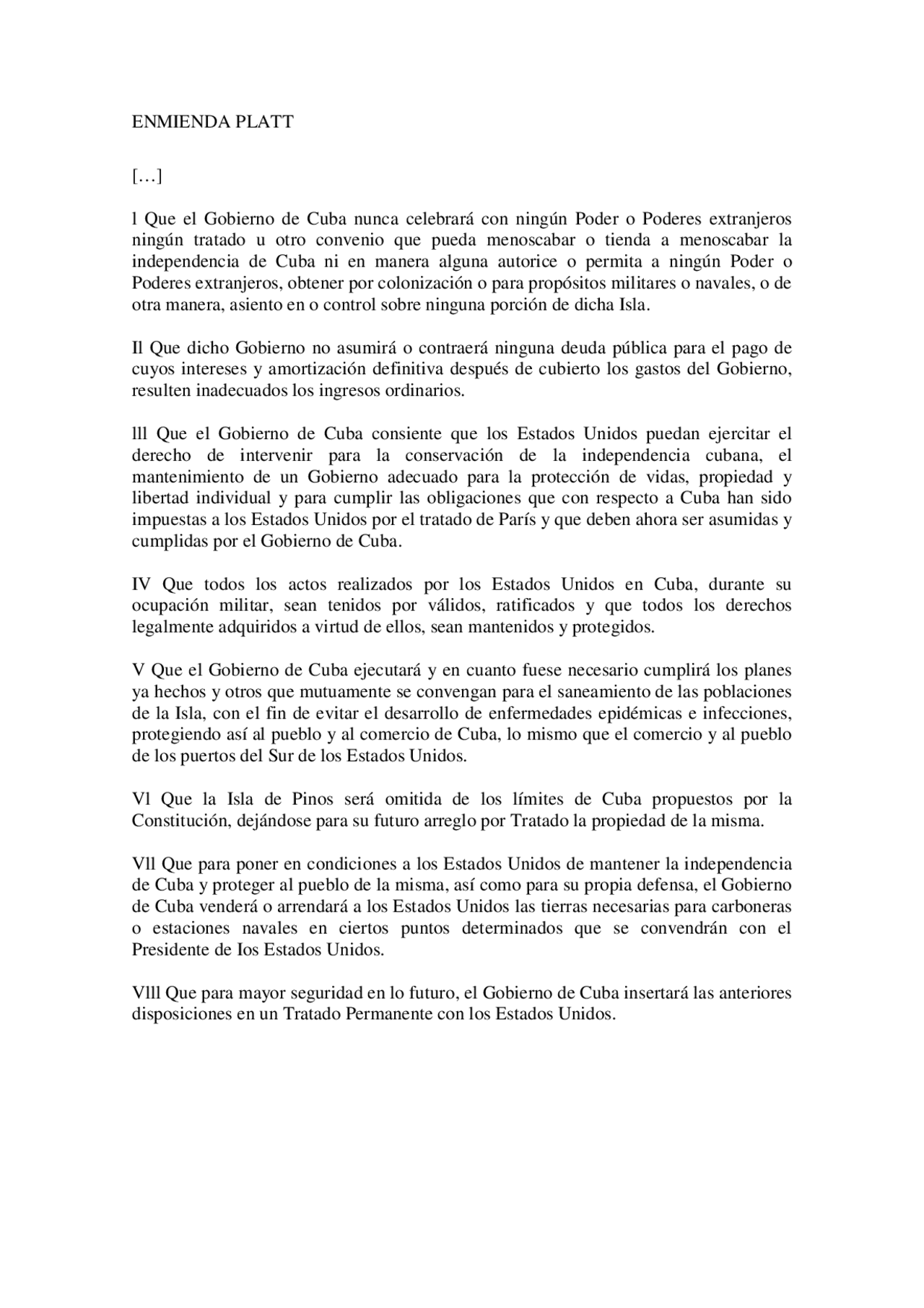 Enmienda platt - Apuntes de Historia de los Estados Unidos - Docsity
