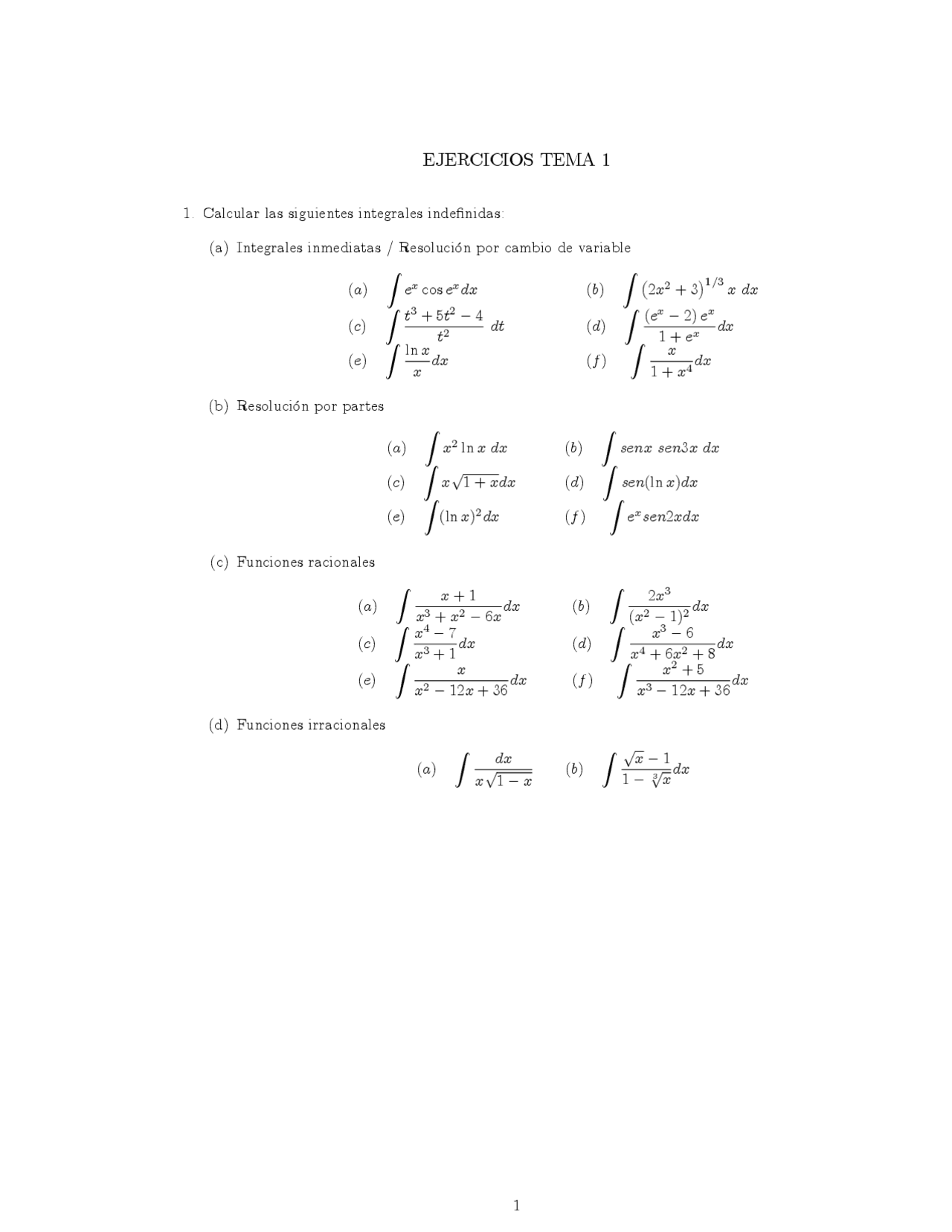 Tema 1 calculo ejercicios - Ejercicios de Matemáticas - Docsity