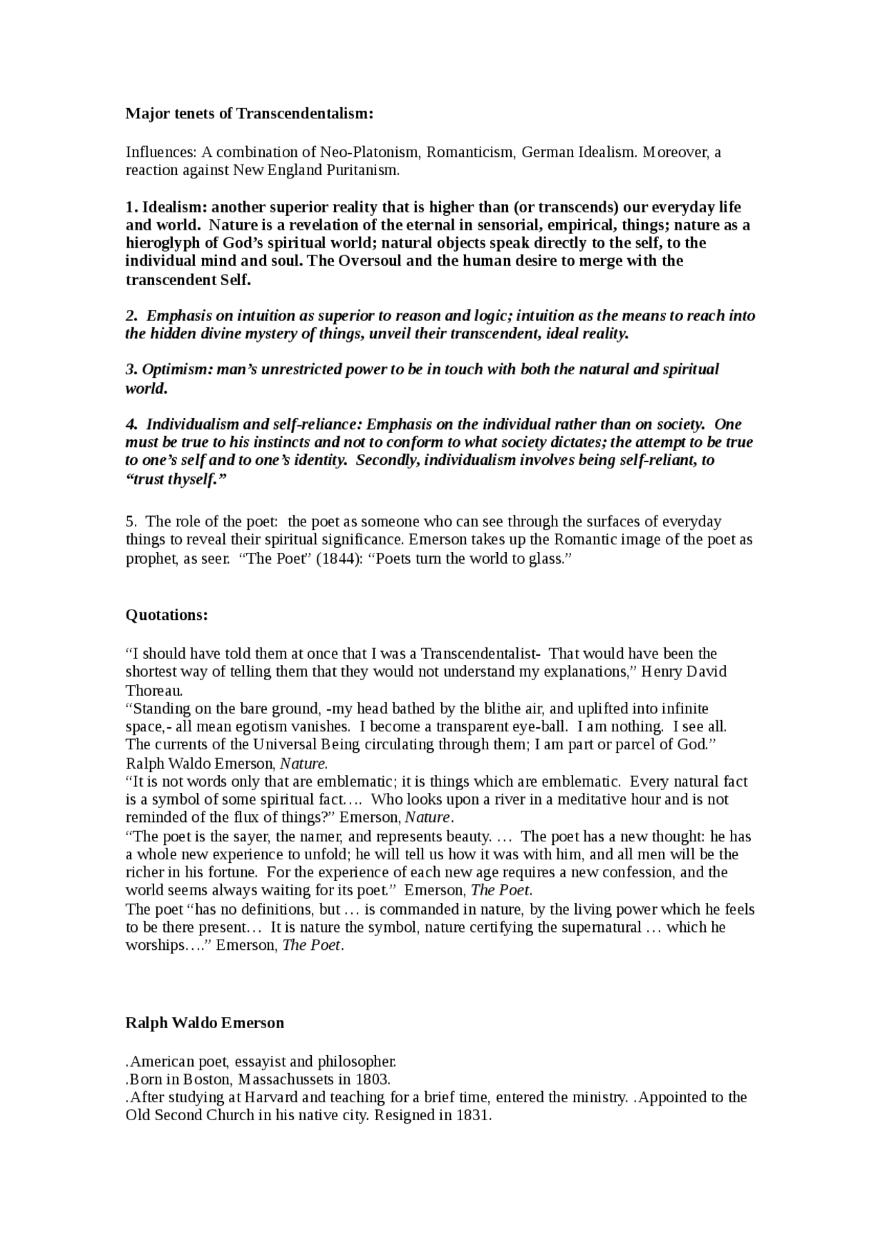 Transcendentalism: Major Tenets, Influences, and Figures - Prof ...
