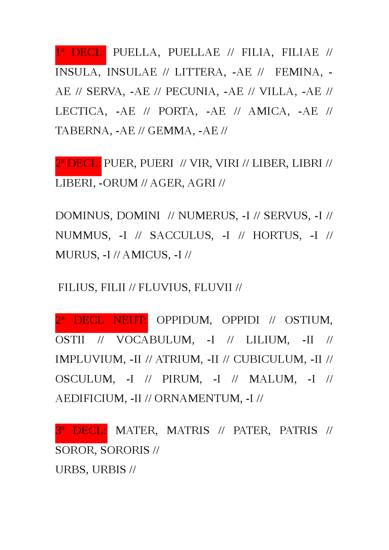 DECL: PUELLA, PUELLAE FILIA, FILIAE INSULA, INSULAE LITTERA, -AE FEMINA ...