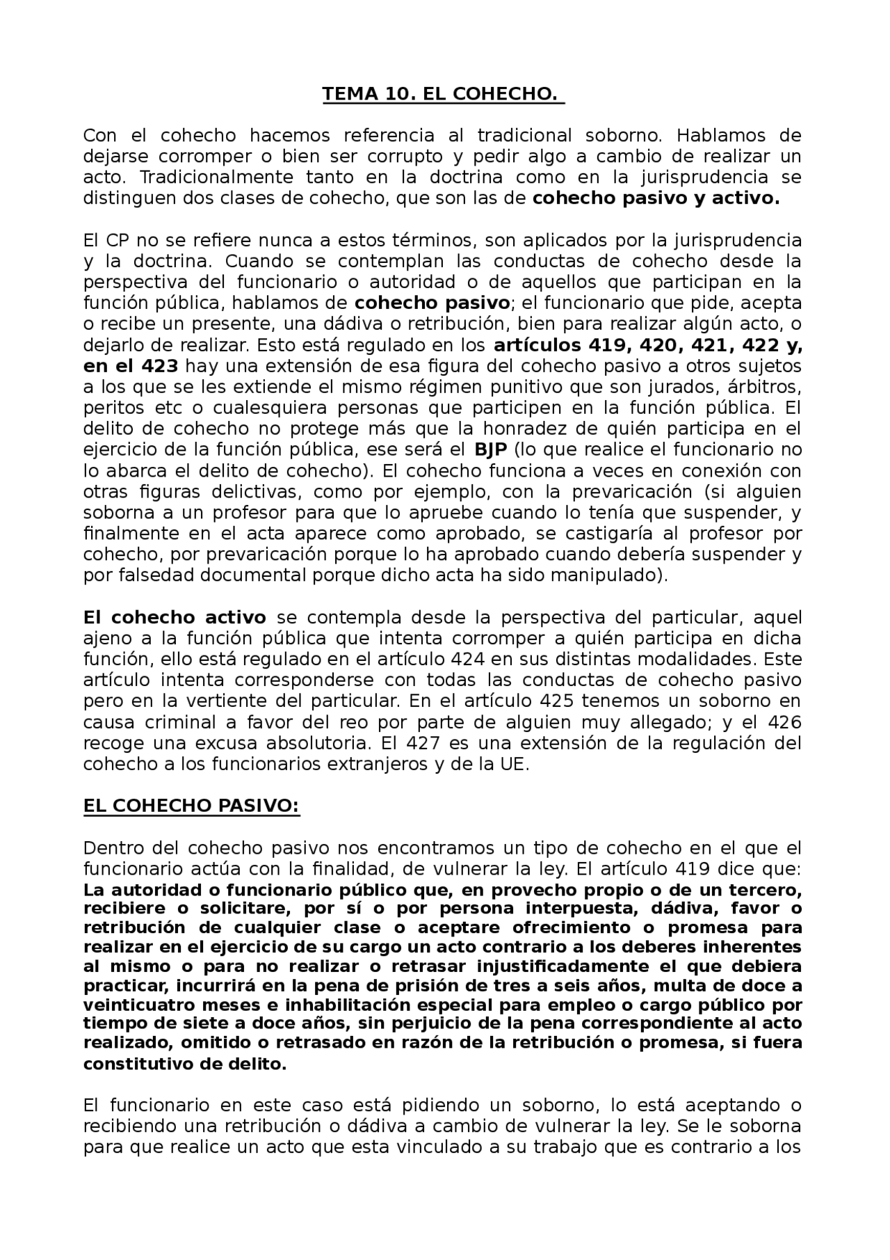 TEMA 10. EL COHECHO Con el cohecho hacemos referencia al tradicional ...